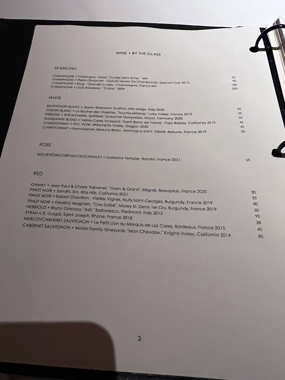 Menu at ADDISON restaurant, San Diego