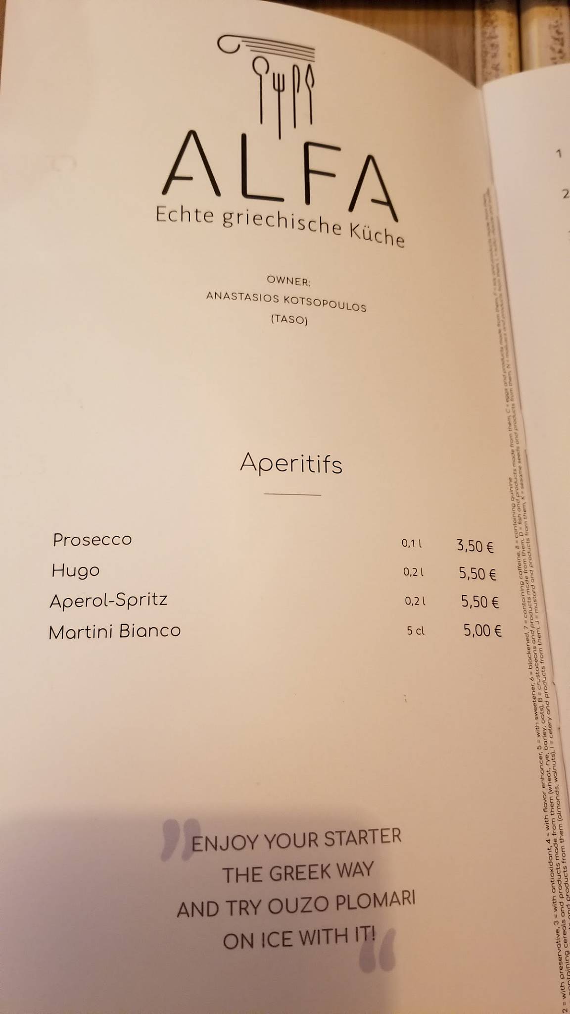 Speisekarte von ALFA - Echte griechische Küche restaurant, Weiden in ...