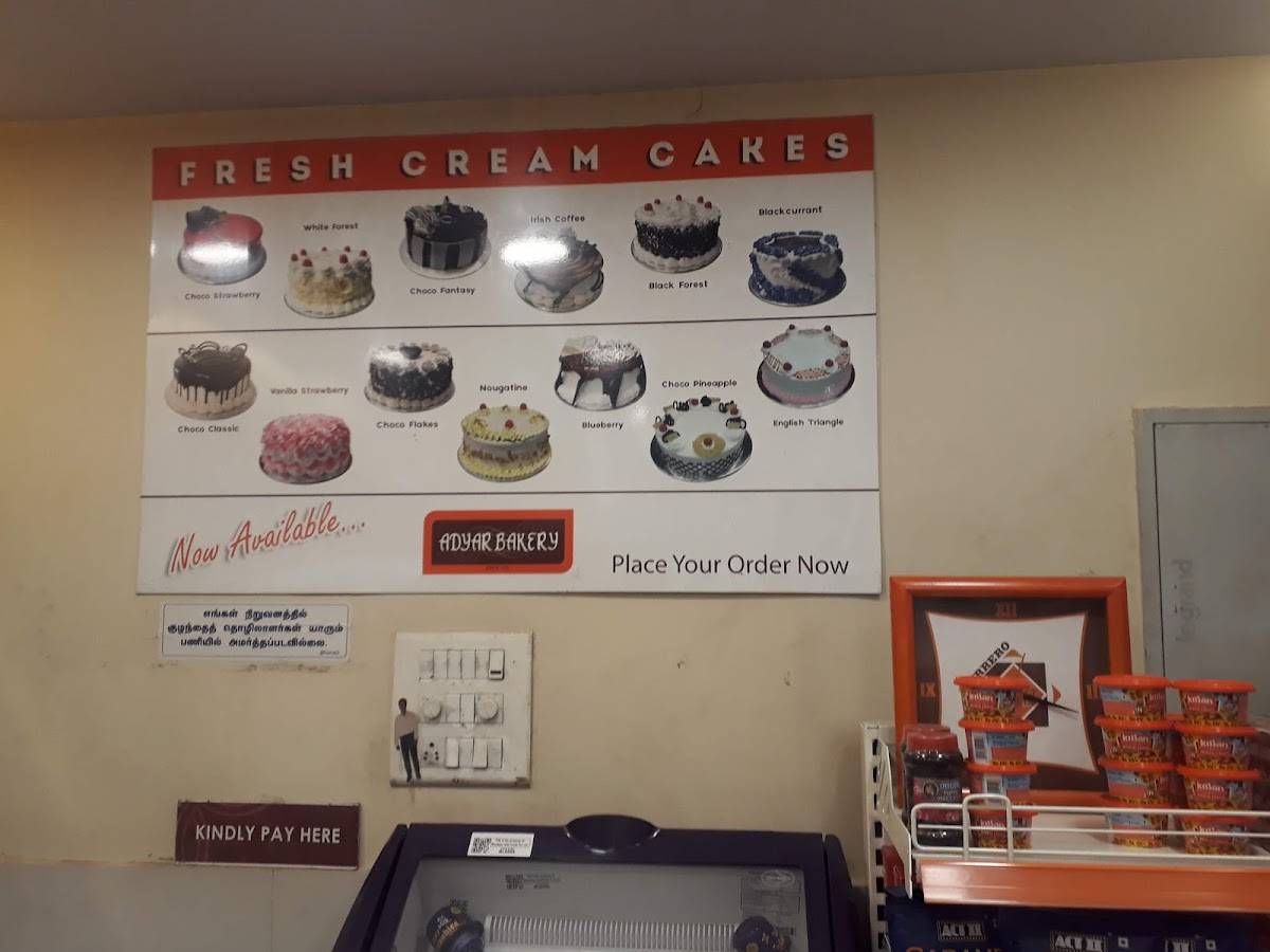 Menu at Adyar Bakery, Chennai, 61, Ponniamman Koil St