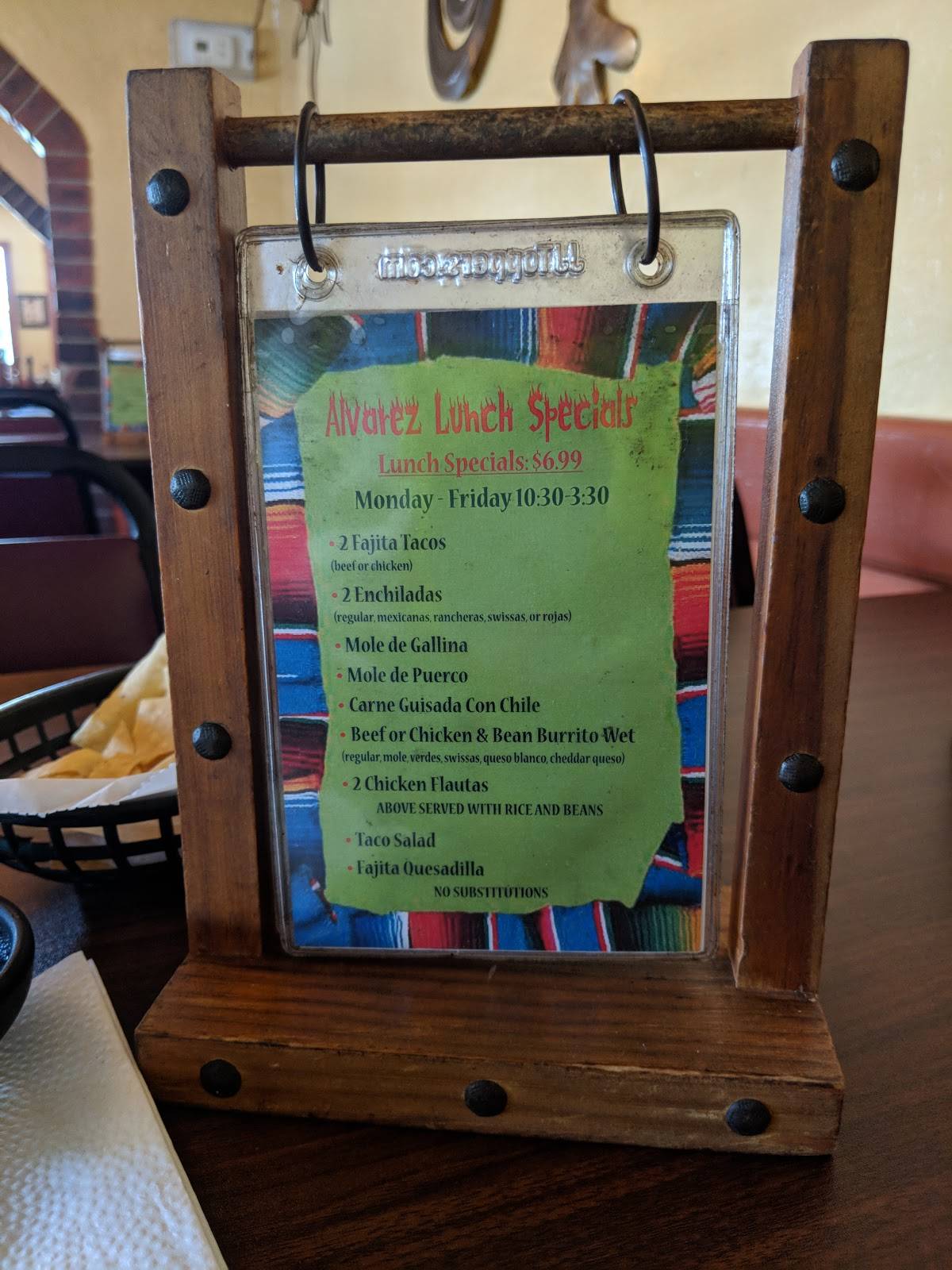 Menu at Alvarez Mexican Restaurant, Palmetto