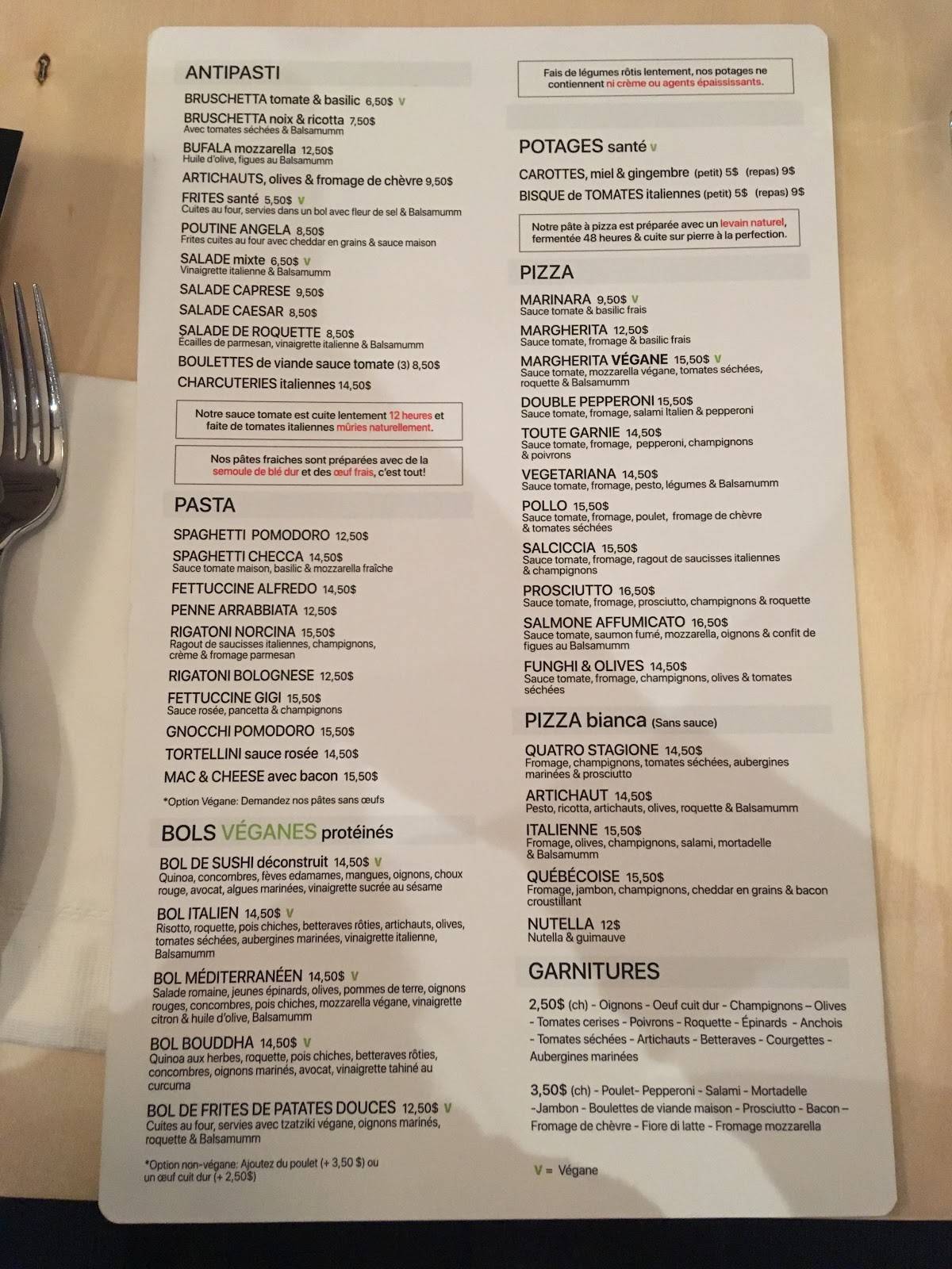 Menu au Angela & i restaurant, Sainte-Julie