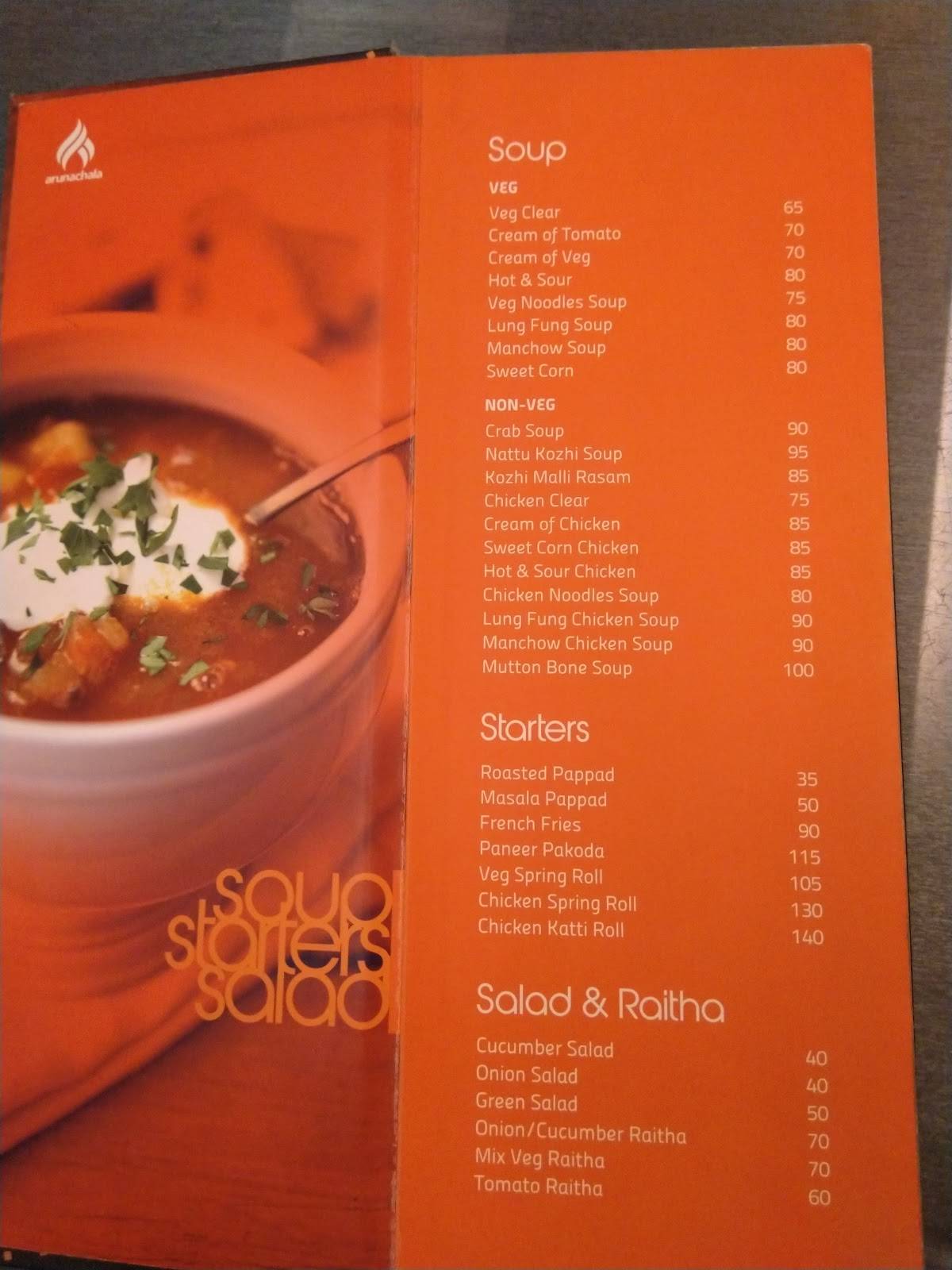 Menu at Arunachala-Incredible Indian Cuisine, Karur
