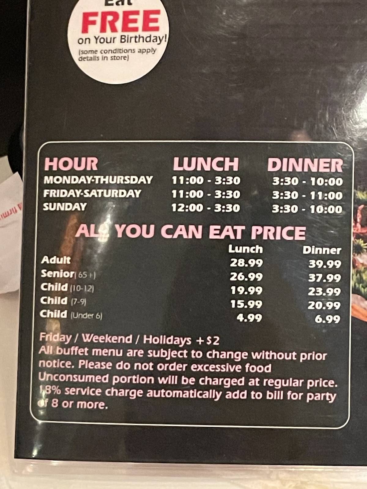 Menu at Atami Sushi restaurant, Hamilton