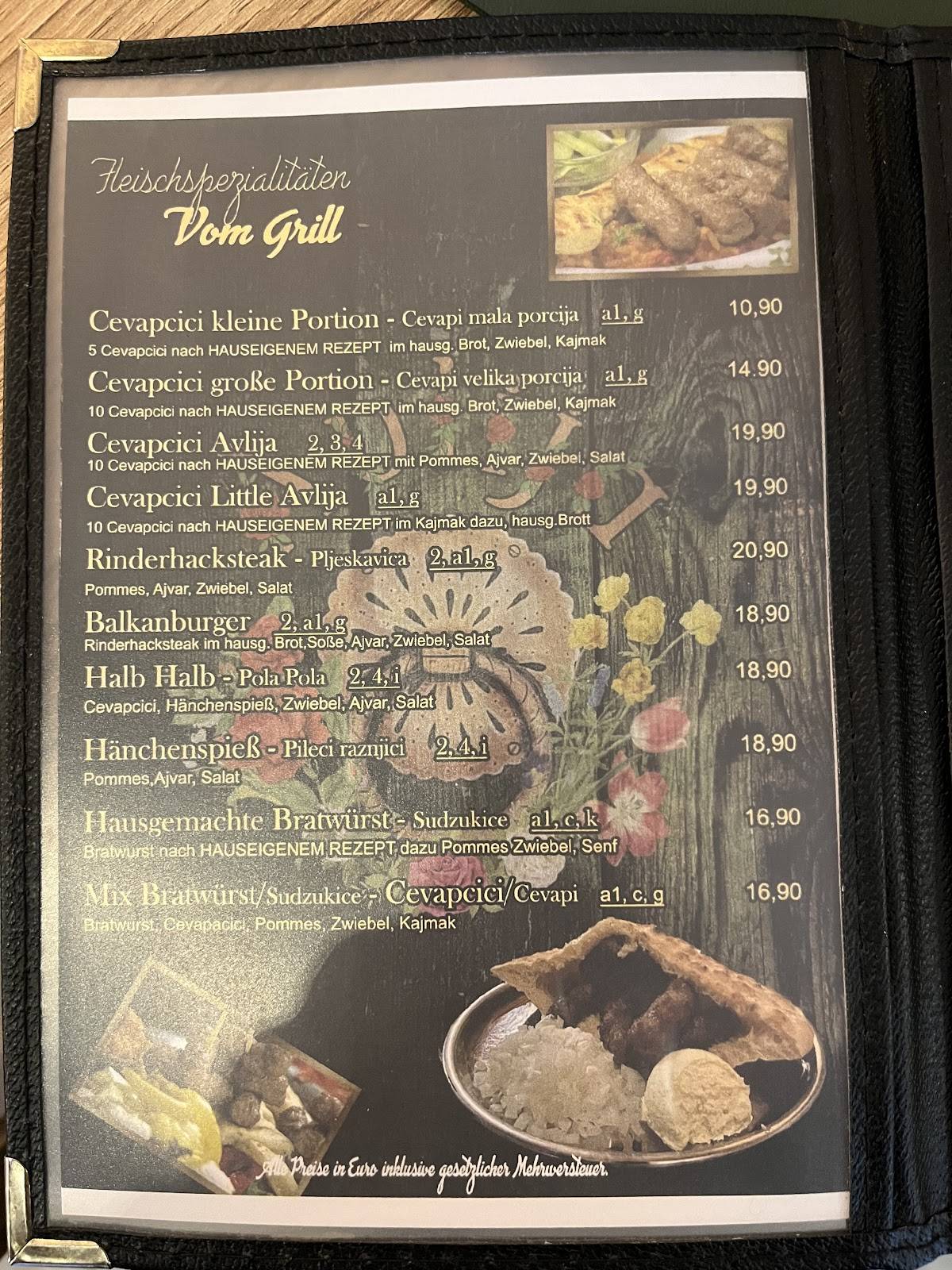 Menu au Restaurant Avlija Brzovic - Balkan Spezialitäten, Munich