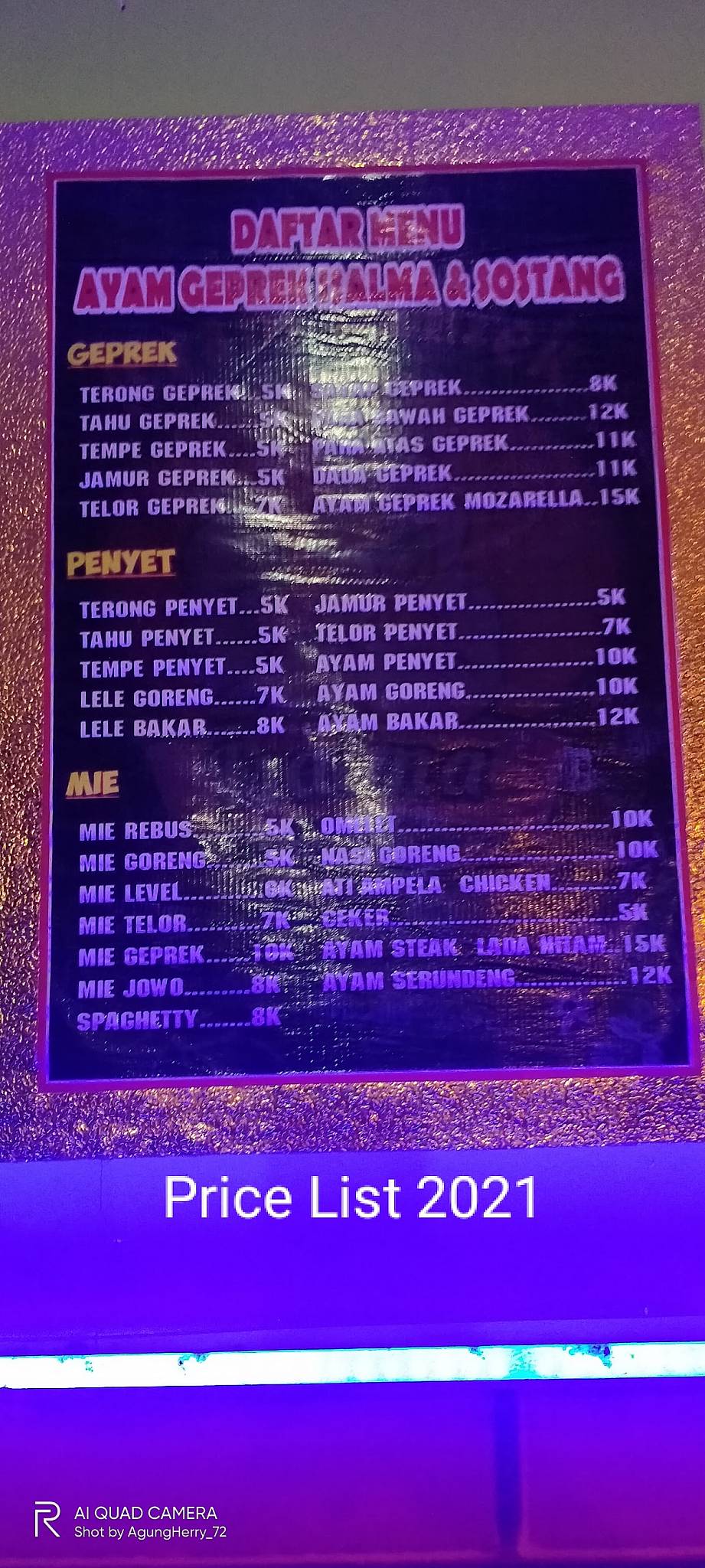Menu at Ayam geprek isalma sostang cabang 2 restaurant, Demak