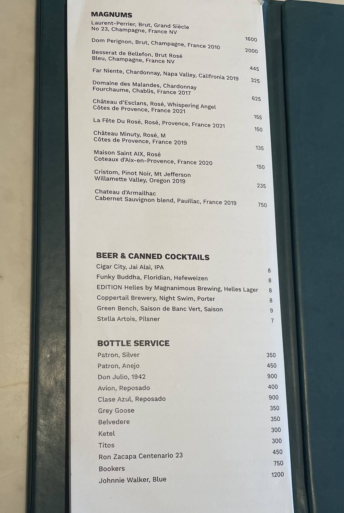 Menu at Azure at EDITION restaurant, Tampa