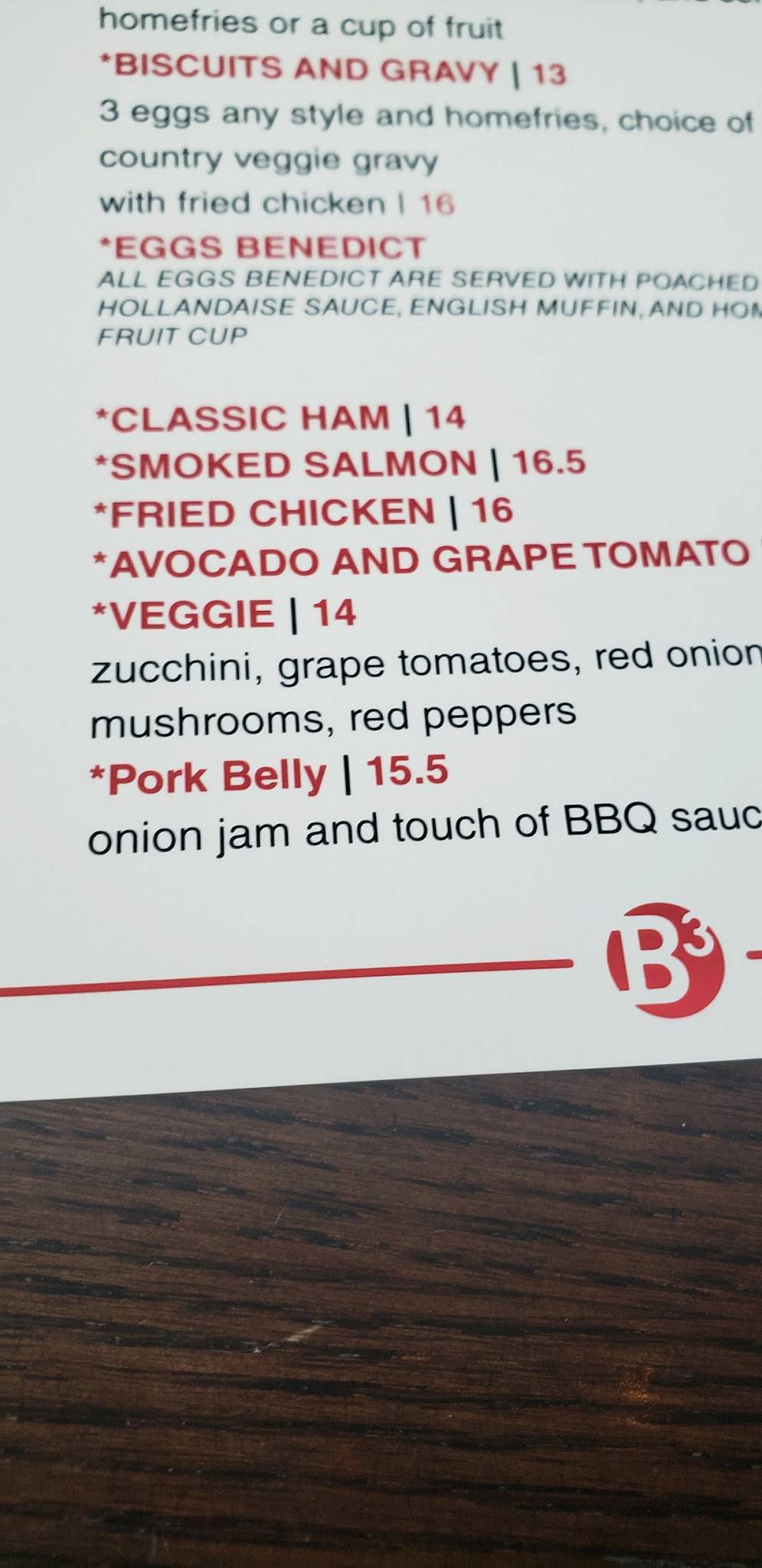 Menu at B3 Breakfast & Burger Bar, Lynnwood