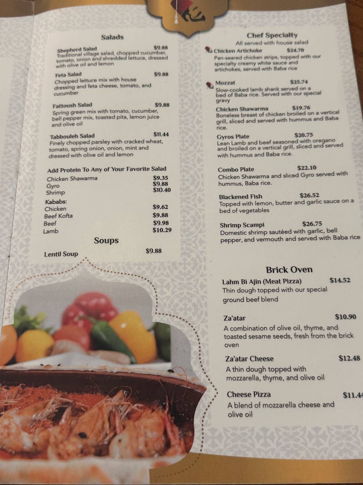 Carta del restaurante Baba Kabab, Lafayette