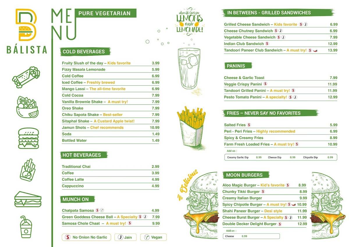 Menu at Balista-Indian Bistro (Pure Veg)-Edison restaurant, Edison