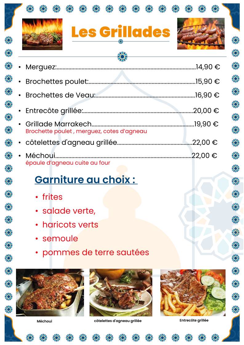 Menu au Restaurant Bar Marrakech, Sourdeval