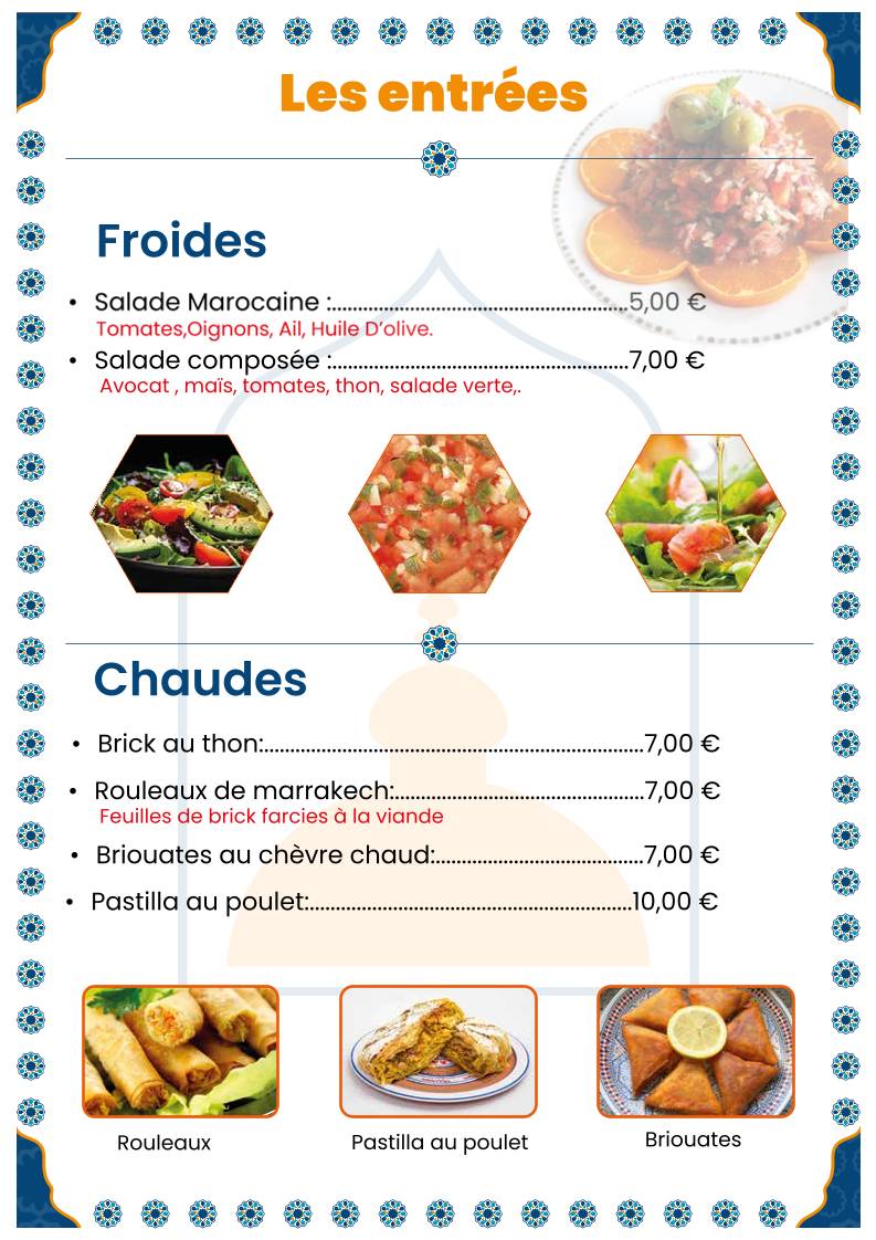 Menu au Restaurant Bar Marrakech, Sourdeval