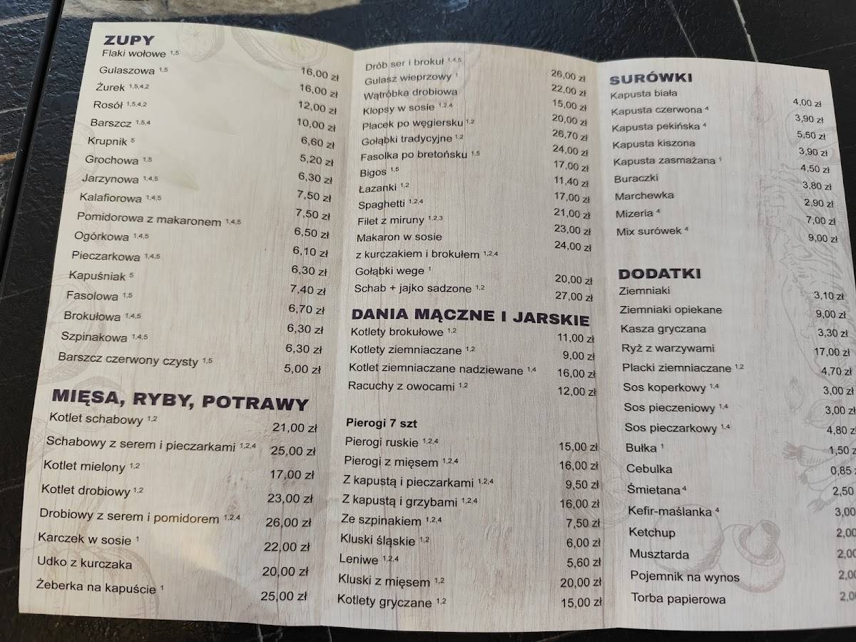 Menu at Bar Mleczny, Kudowa-Zdrój
