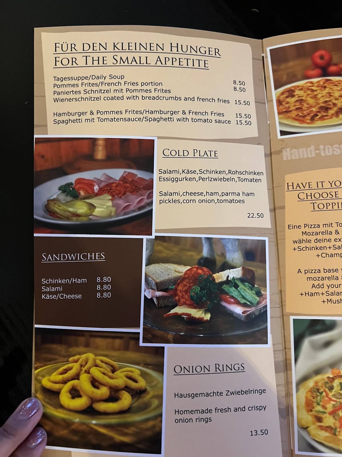 Menu at Bebbis, Interlaken