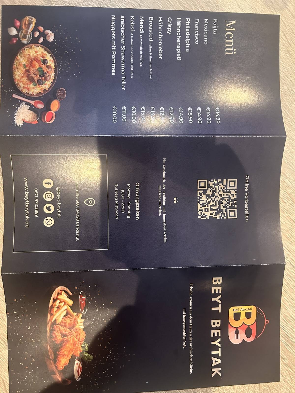 Speisekarte von Beyt Beytak Abu Ali restaurant, Landshut