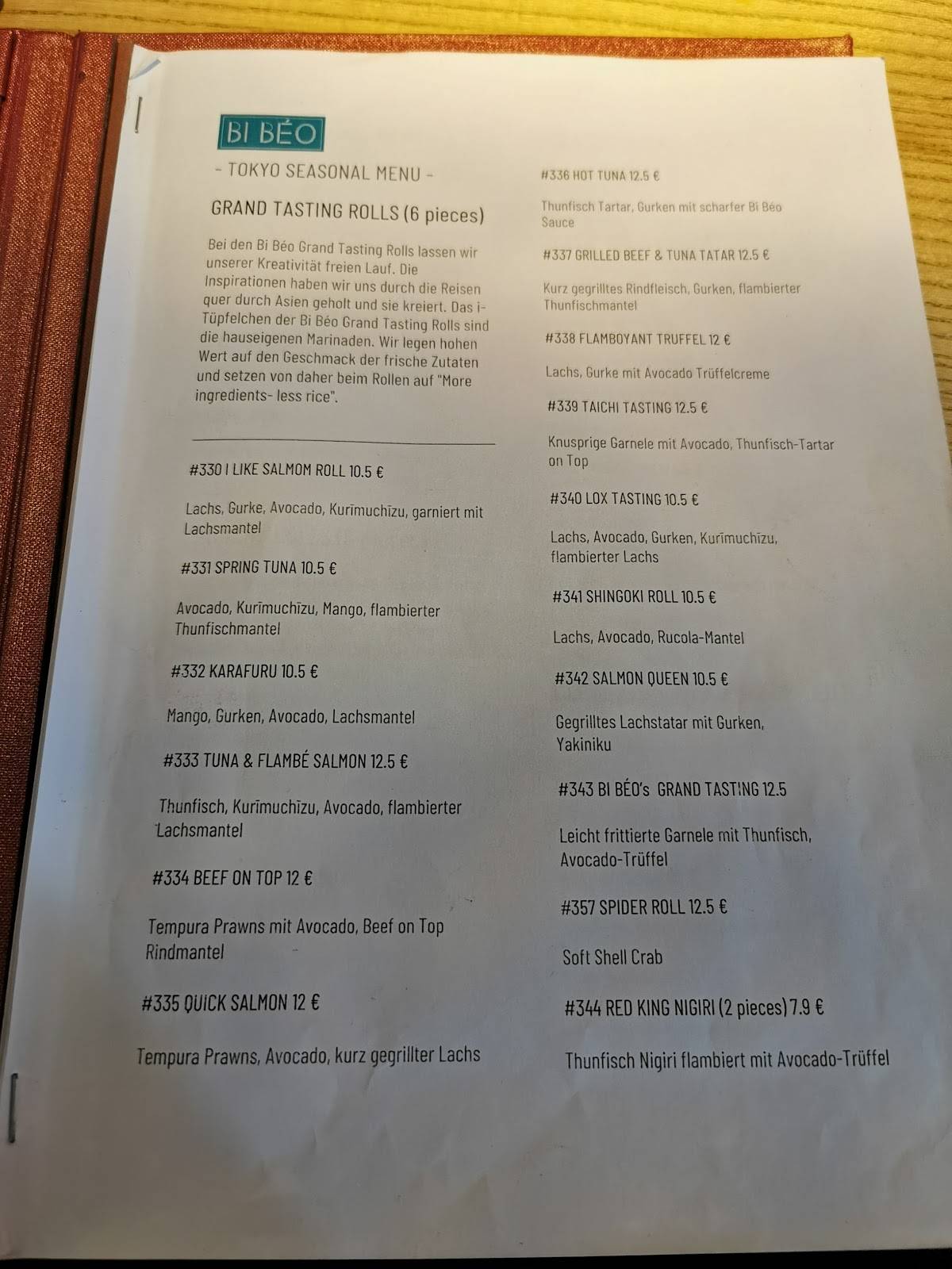 Speisekarte von Bi Béo restaurant, München