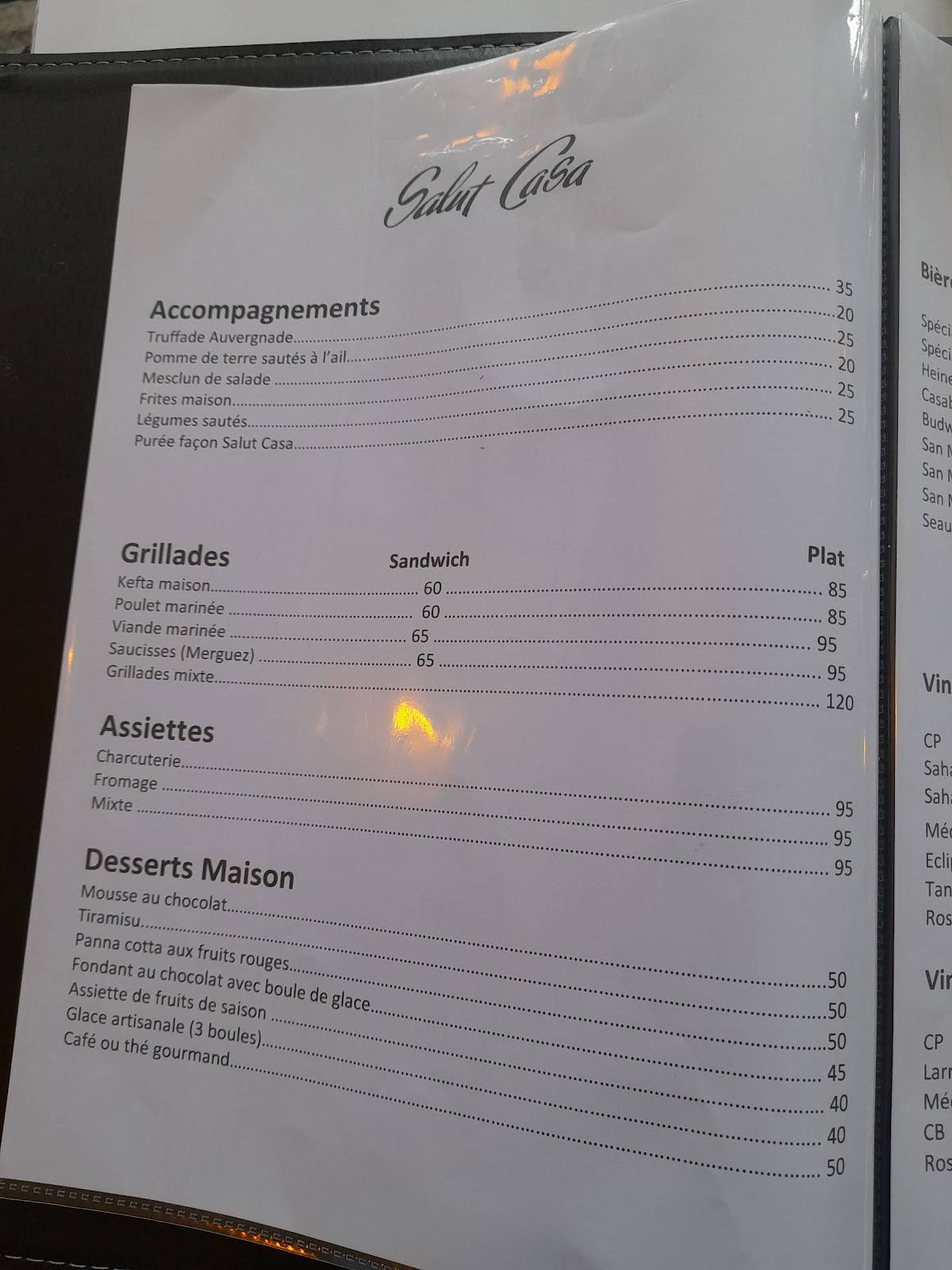 Speisekarte von Bistro Salut Casa restaurant, Casablanca, Bijoutout