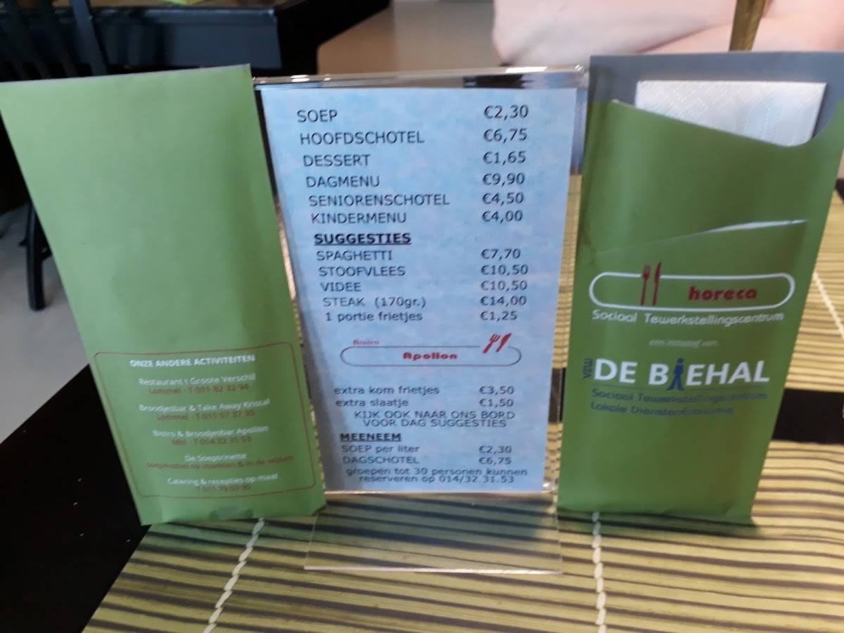 Carta de Bistro en Broodjesbar Apollon, Mol