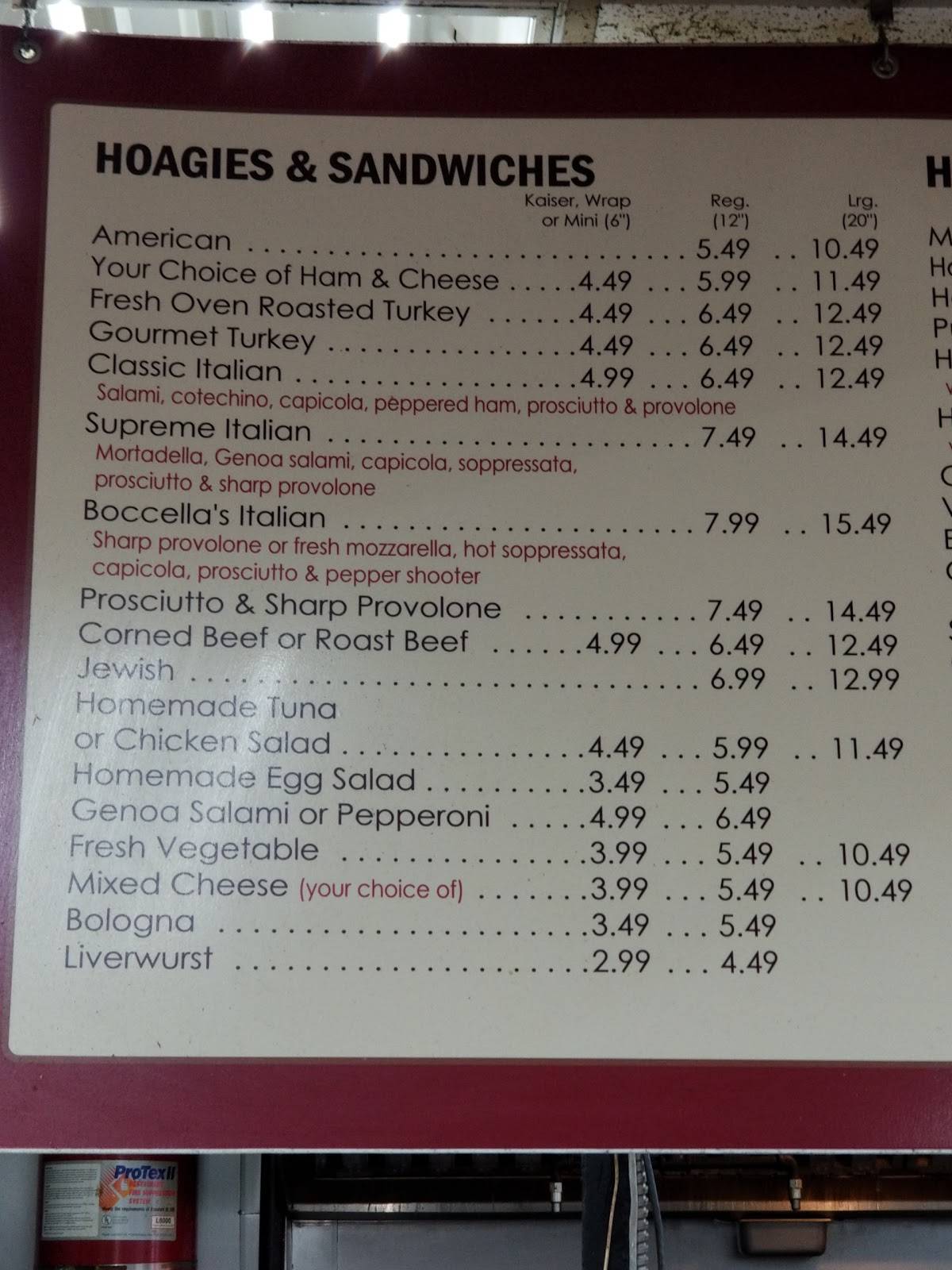 Menu at Boccella's Deli fast food, Havertown