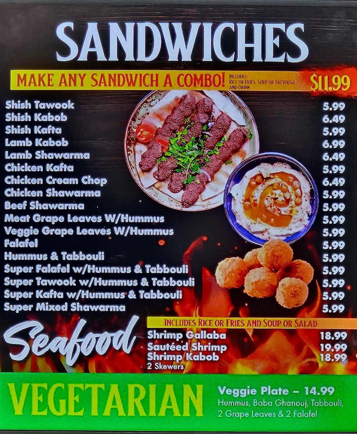 Menu at Boff's Middle Eastern Cuisine restaurant, Warren