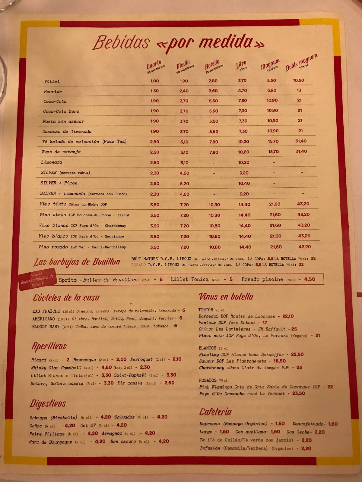 Menu au Bouillon République, Paris