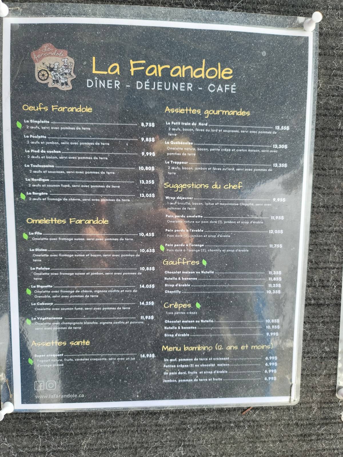 Menu au Restaurant La Farandole, Sainte-Adèle