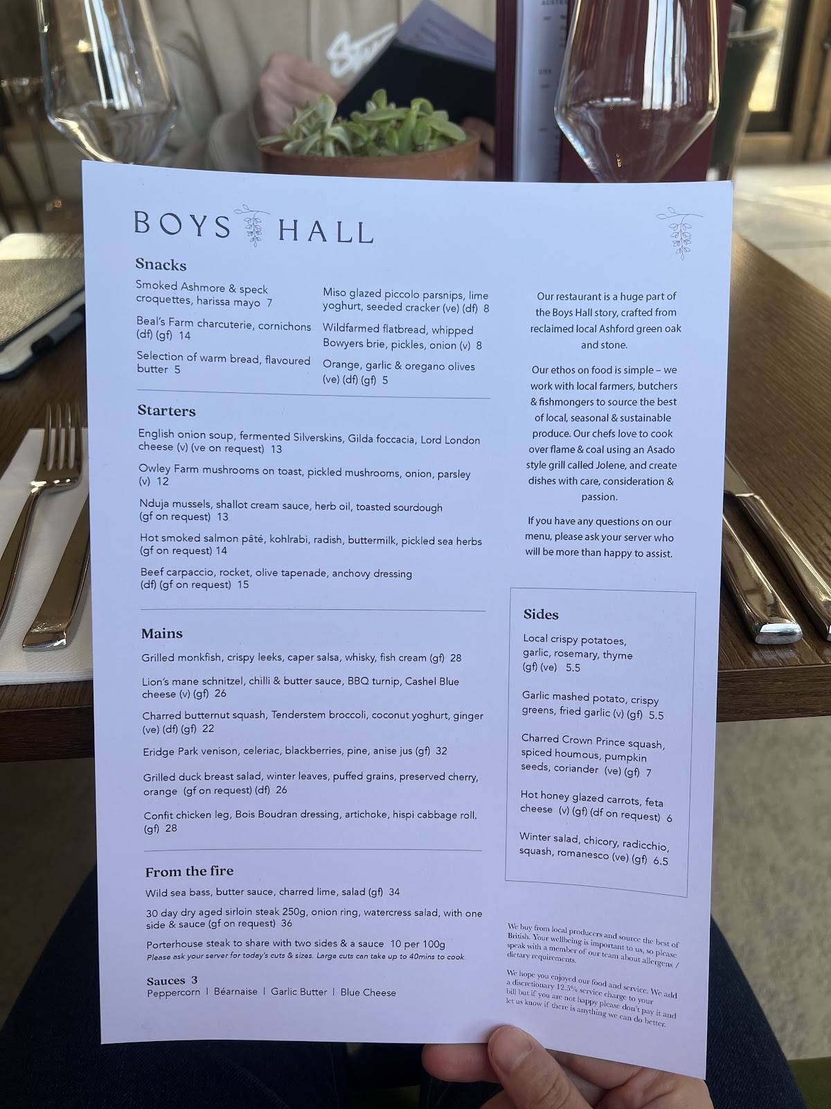 Menu at Boys Hall restaurant, Ashford, Boys Hall Rd