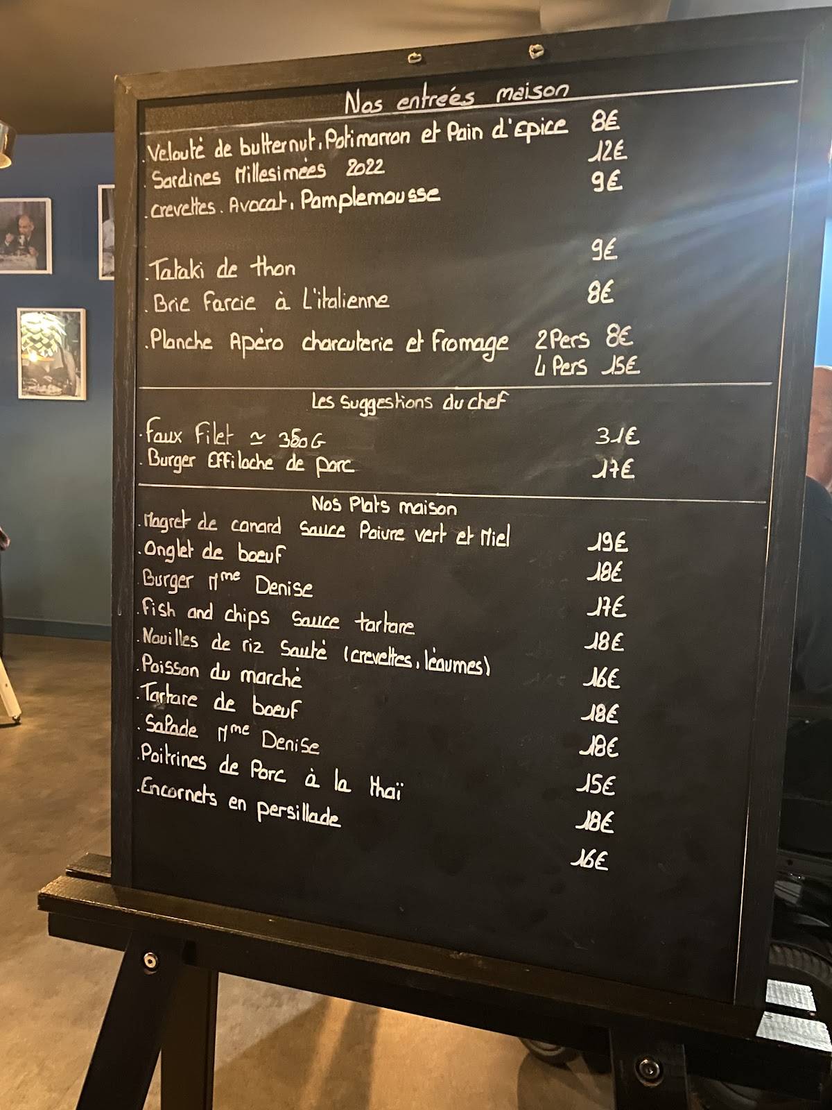 Menu au Brasserie Madame Denise Bressuire restaurant, Bressuire