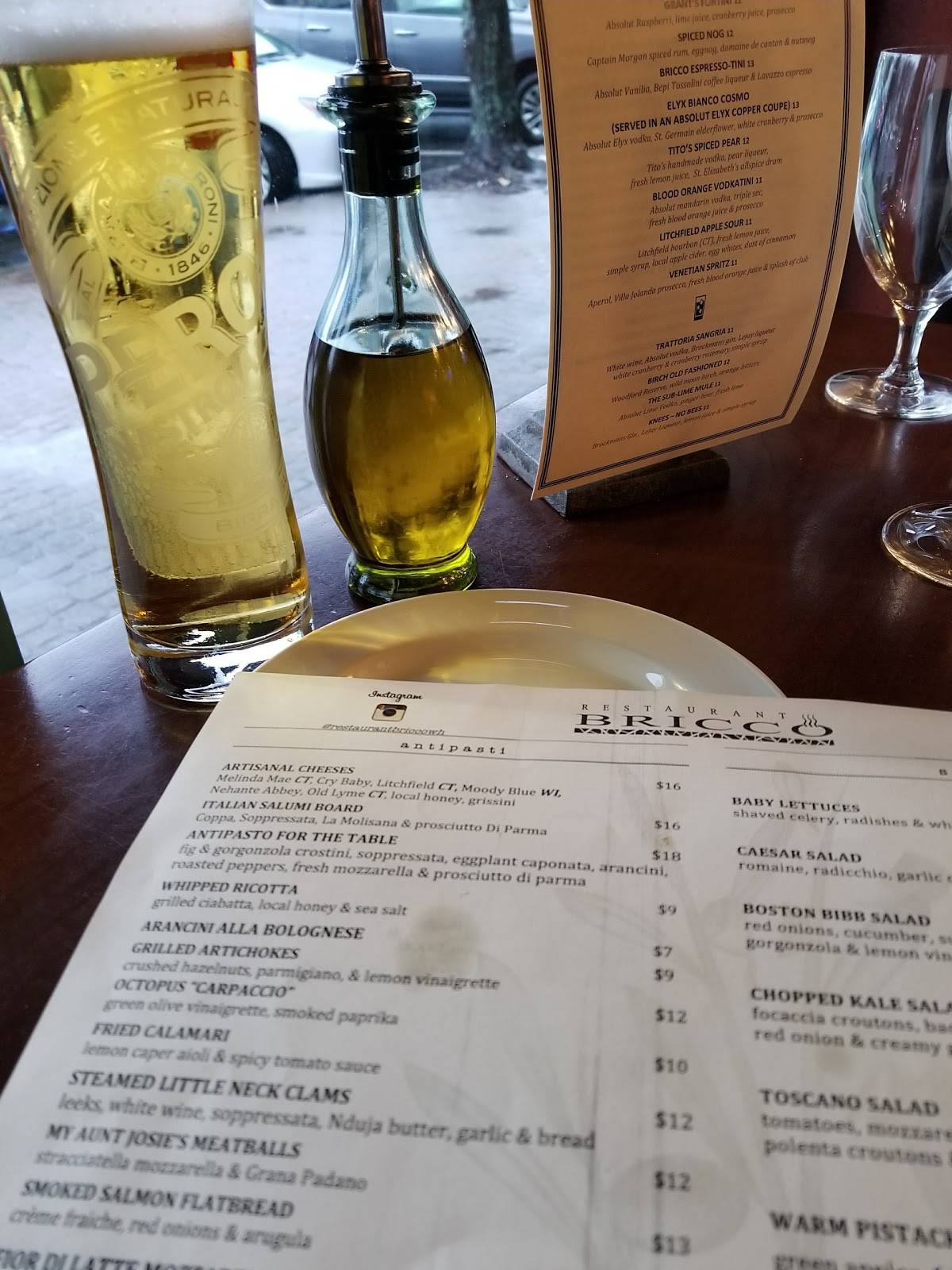 Menu at Restaurant Bricco, West Hartford