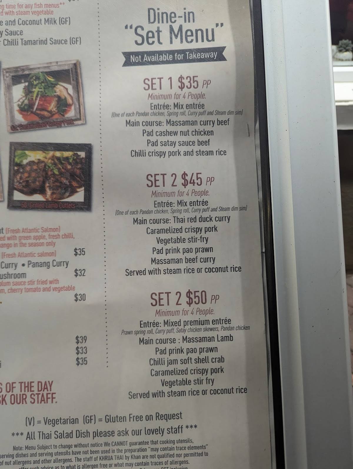 Menu at Bridge street Thai restaurant, Muswellbrook