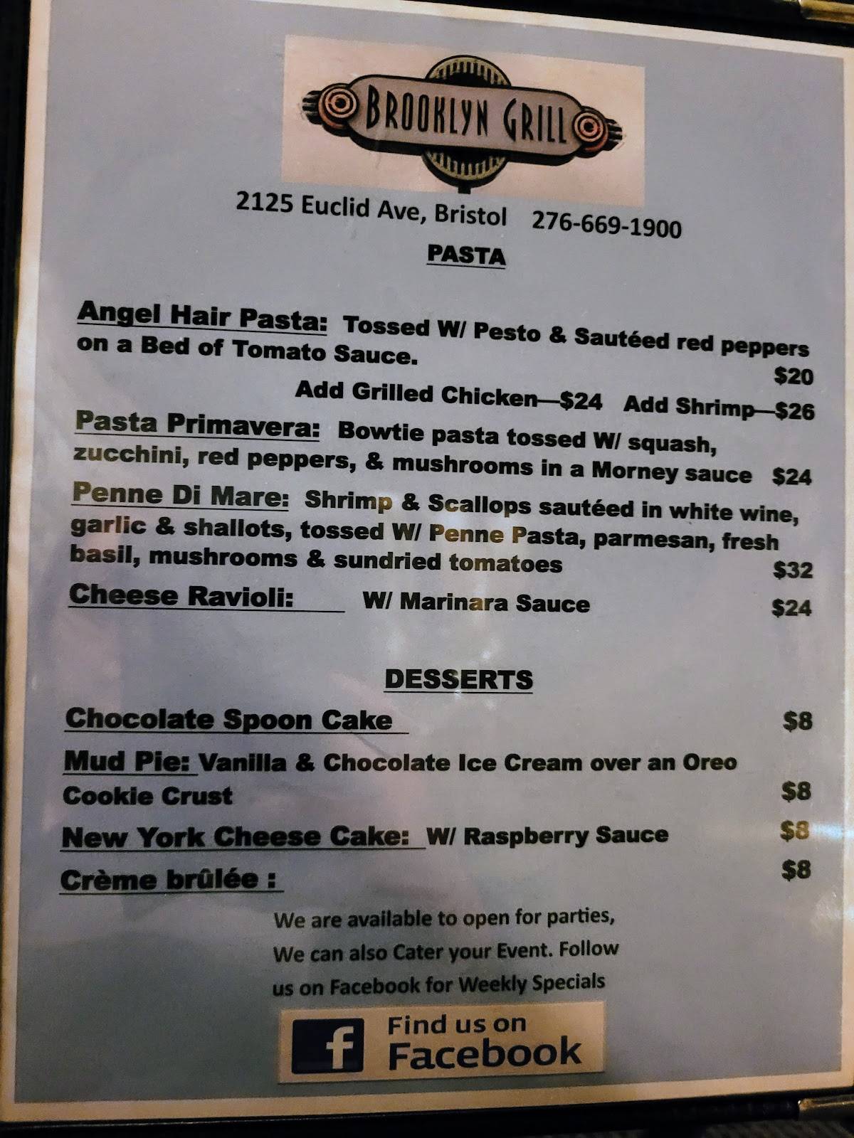 Menu at Brooklyn Grill & Cafe, Bristol
