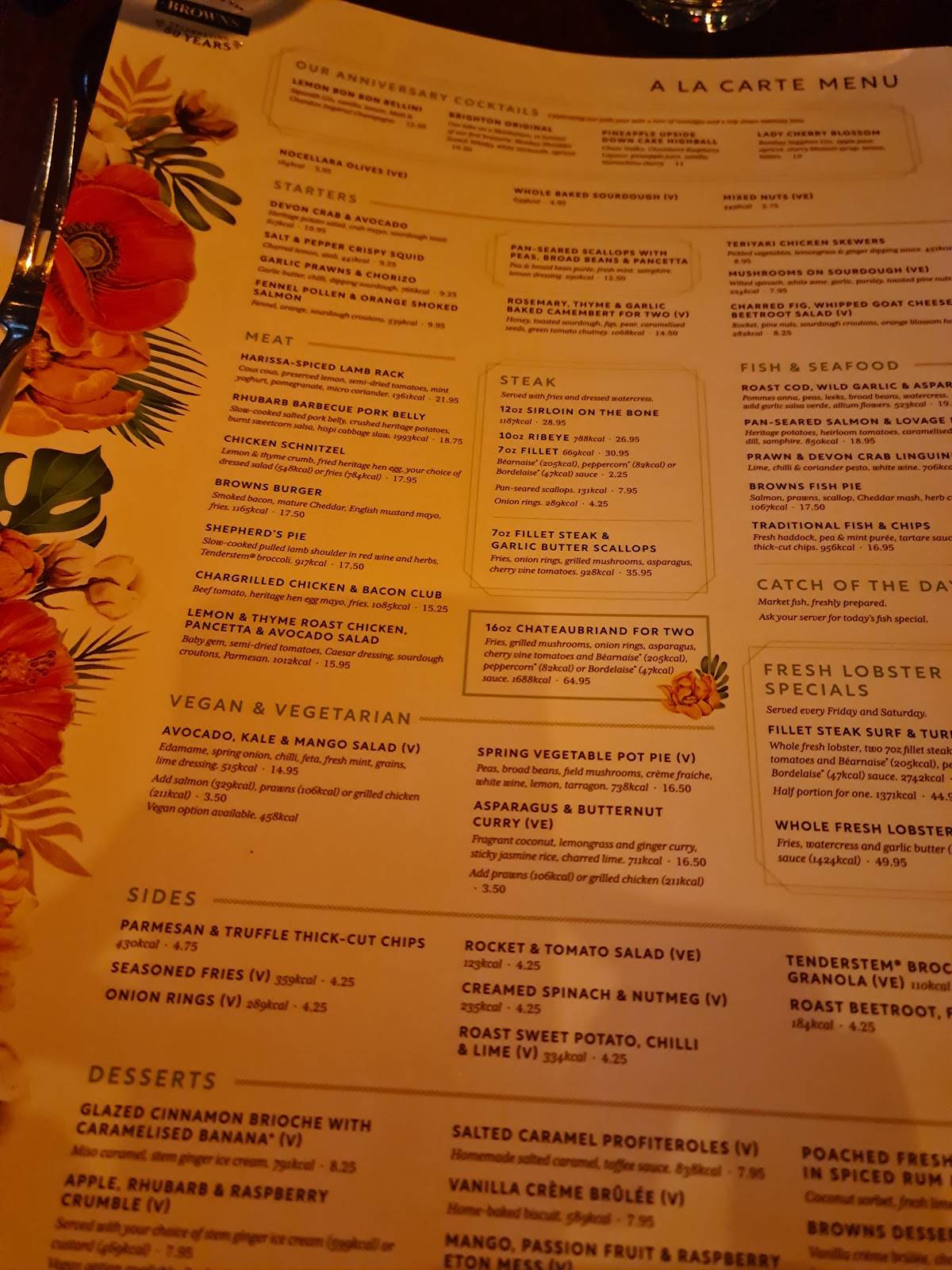 Menu at Browns Ruislip restaurant, Ruislip
