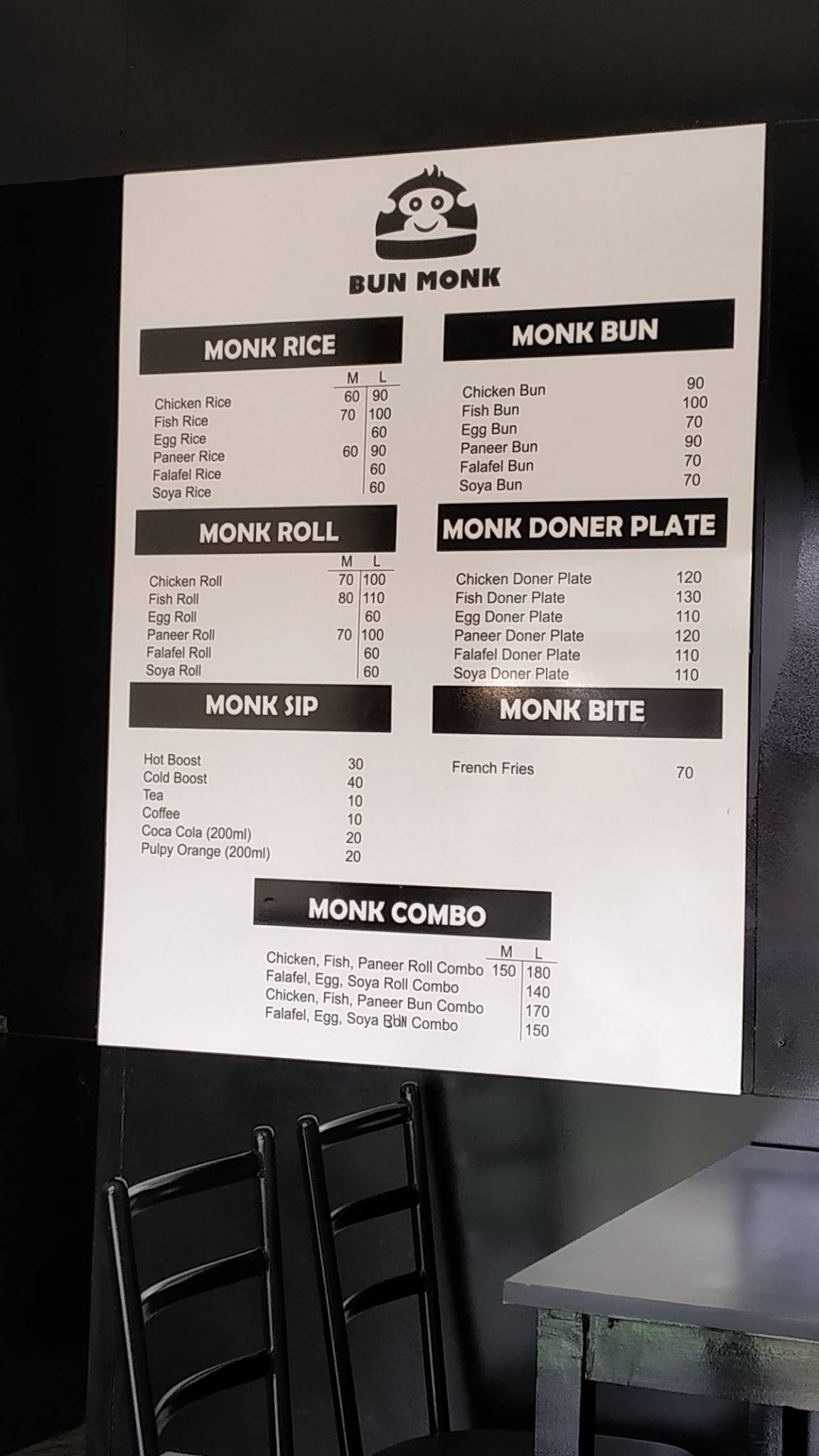 Menu at Bun Monk, Bengaluru