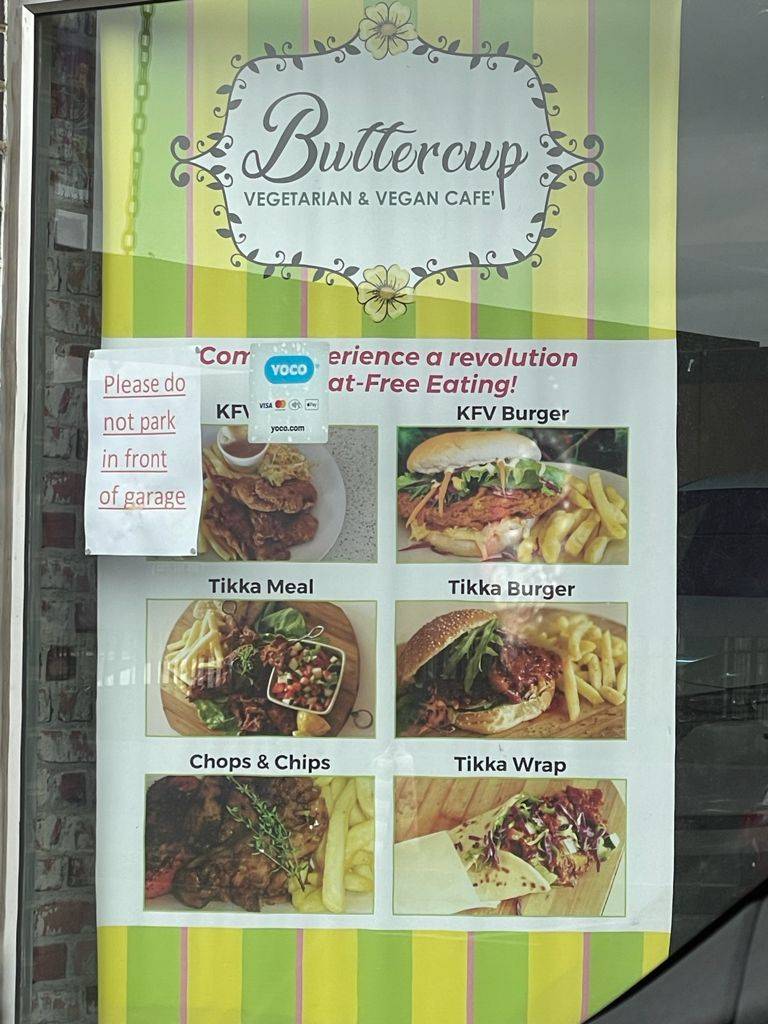 Menu at Buttercup vegetarian and vegan Cafe, Durban