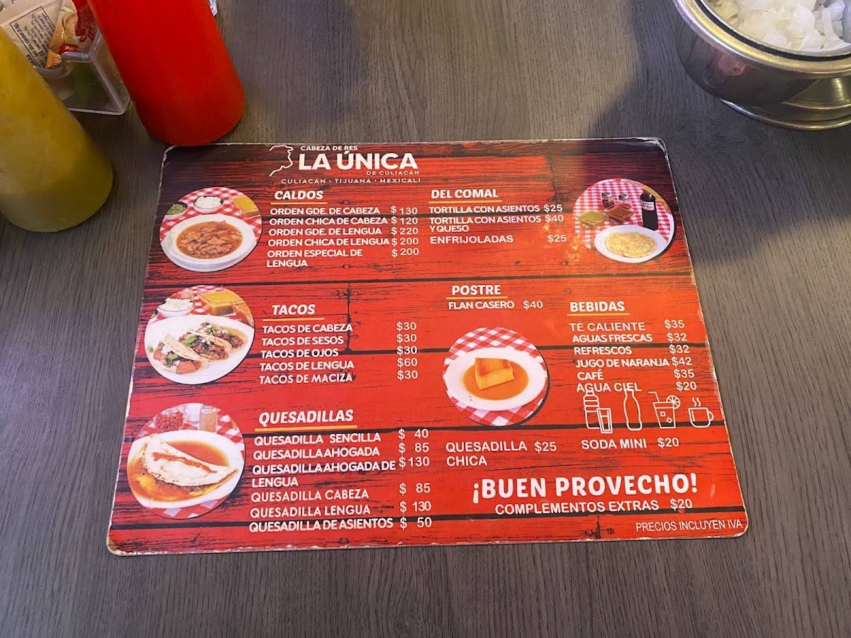 Carta del restaurante Cabeza del Res la Única, Tijuana