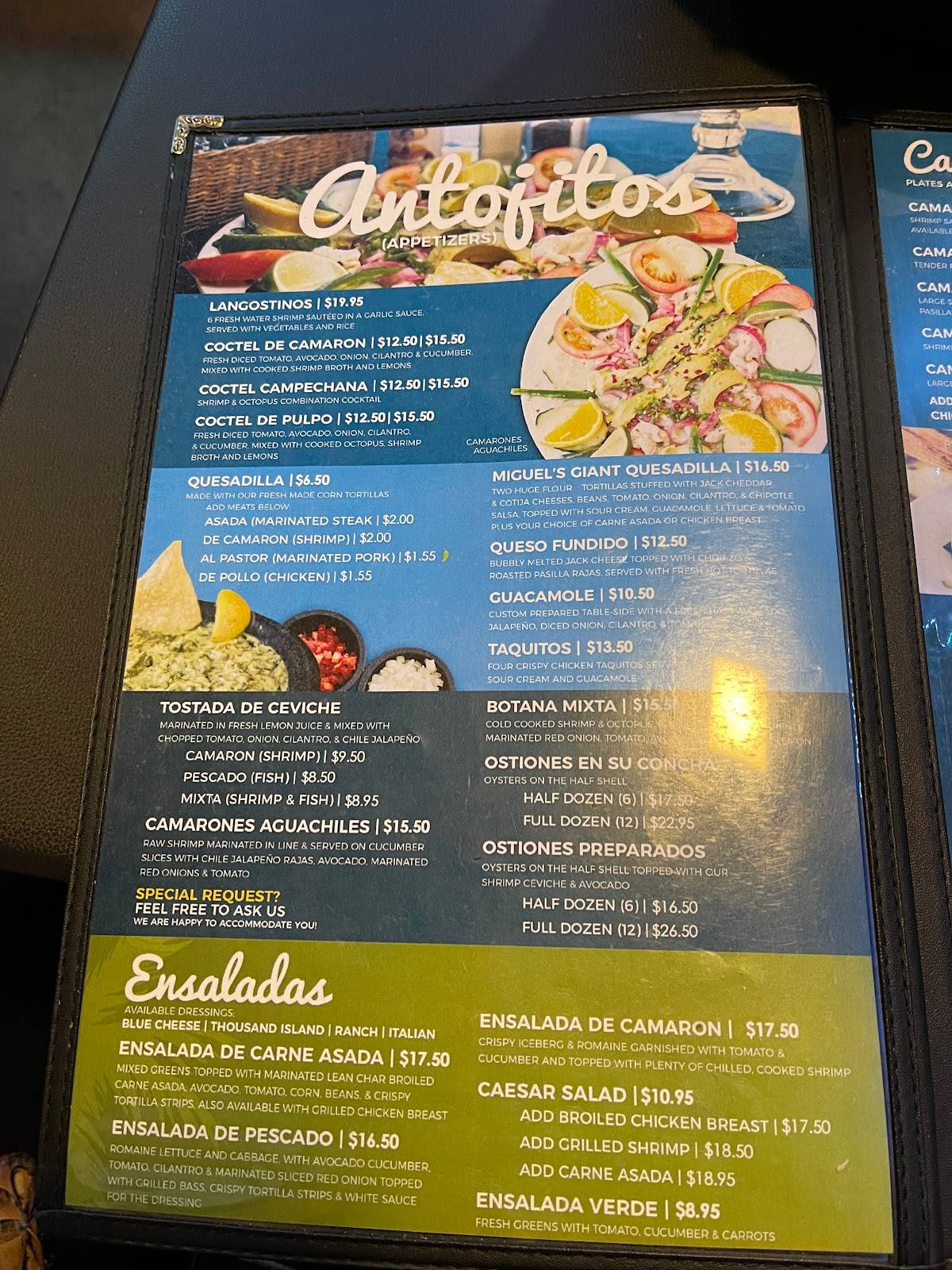 Menu at Cabo Seafood Grill And Cantina restaurant, Oxnard