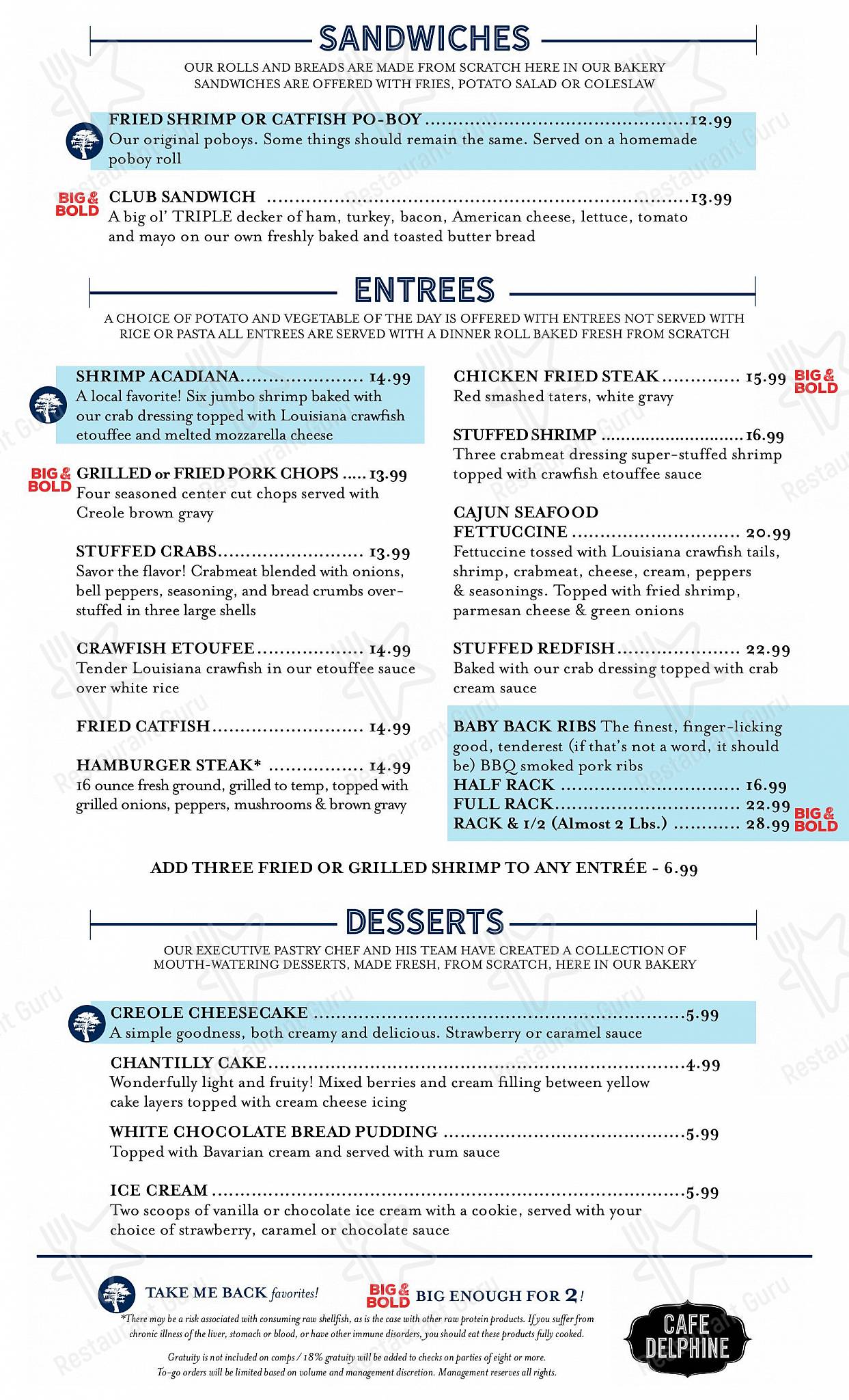 Menu at Cafe Delphine, Baldwin