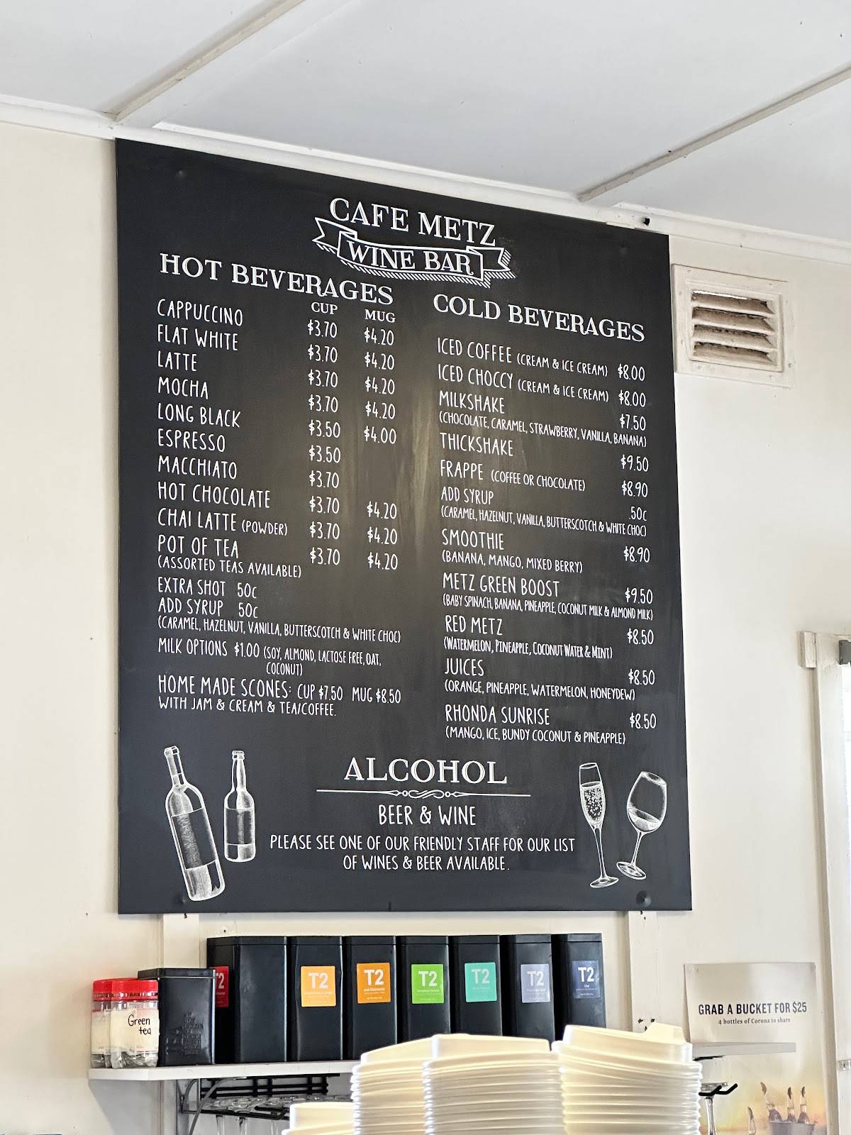 Menu at Cafe Metz, Canungra