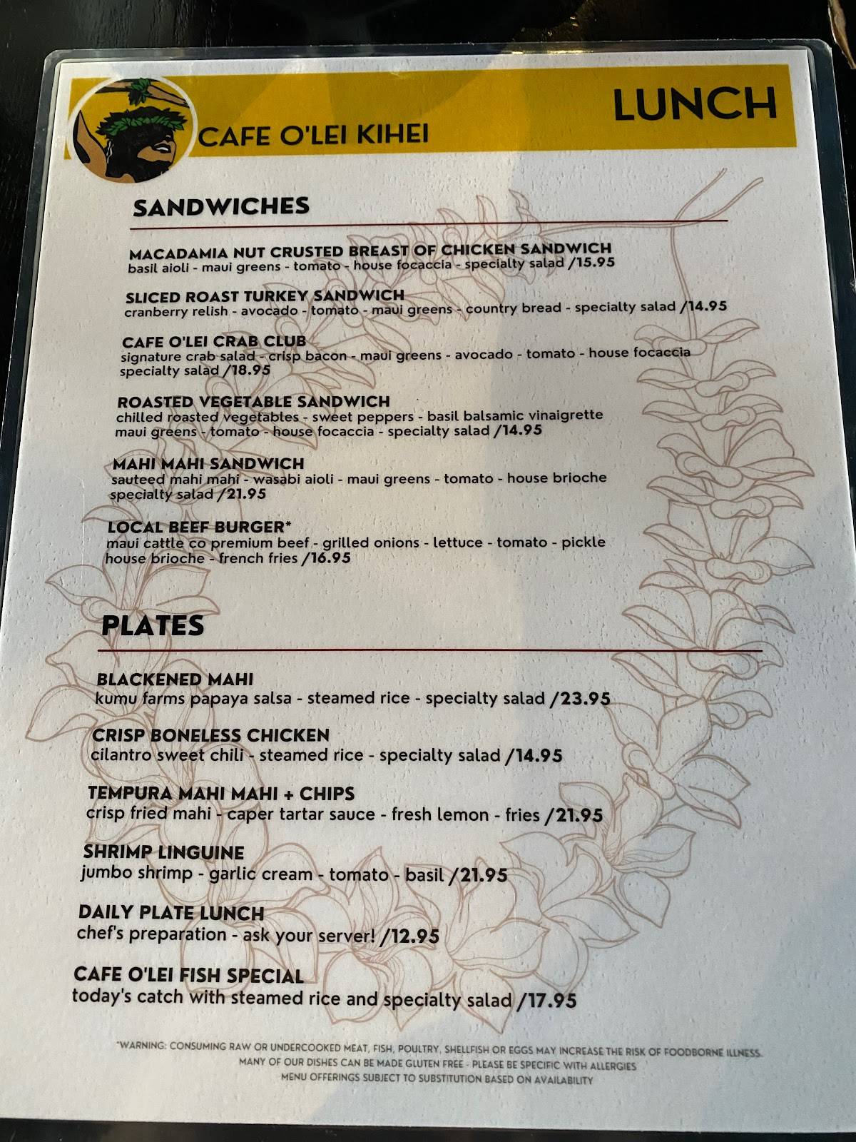 Menu at Cafe O'Lei Kihei, Kihei