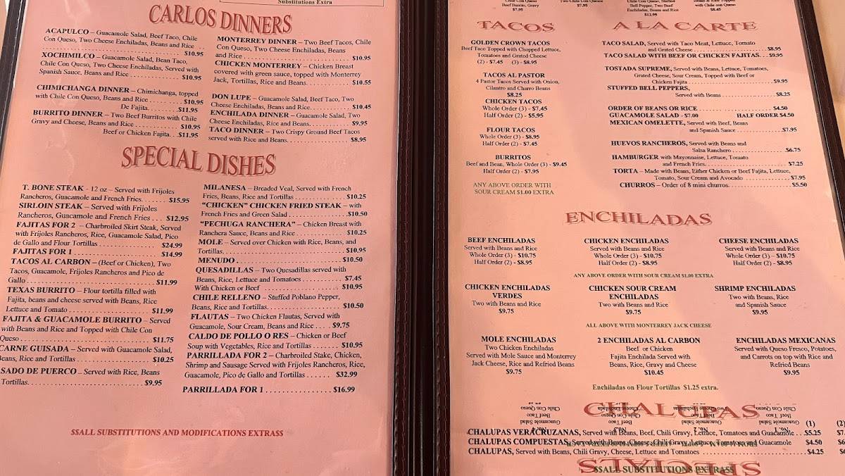 Menu at Carlos Mexican Restaurant, Houston, Aldine Mail Rte Rd