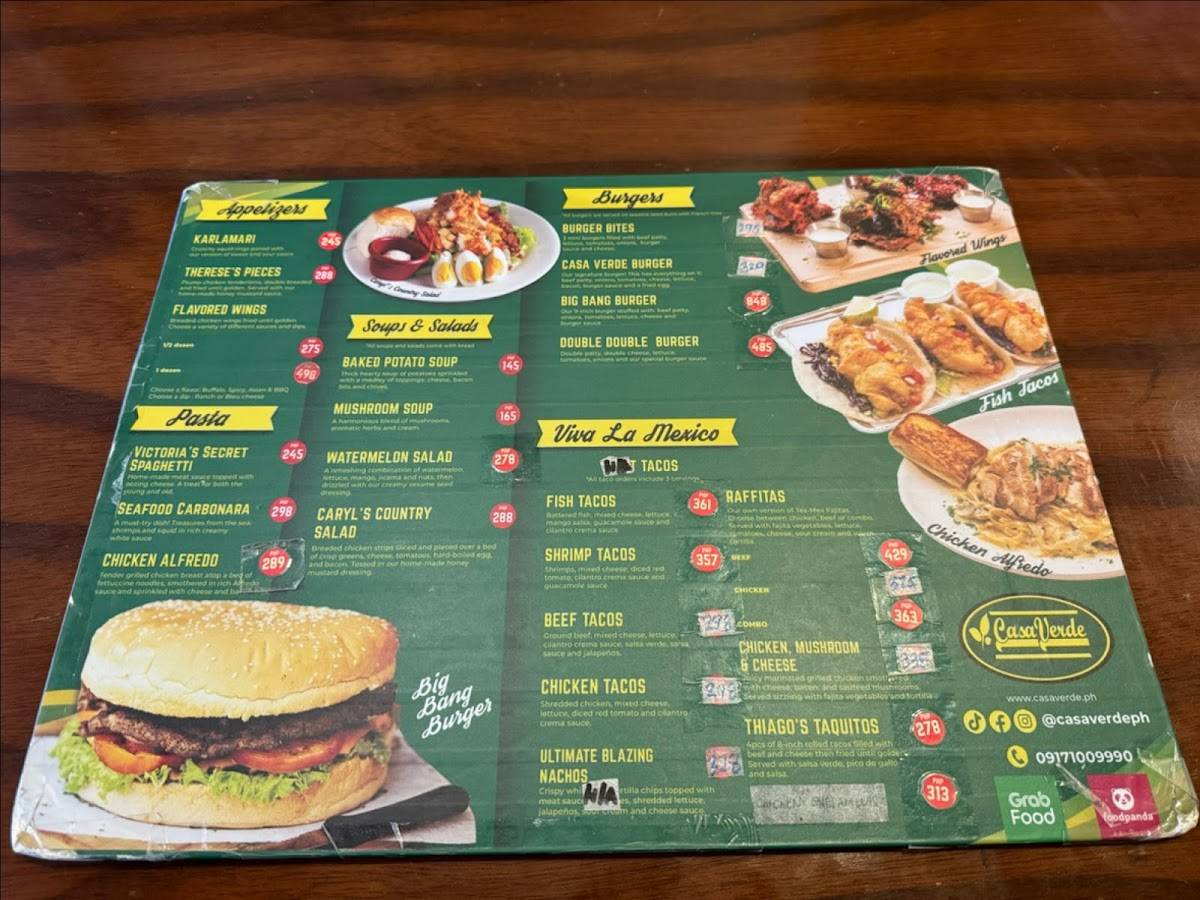 Menu at Casa Verde restaurant, Cebu City, 3rd level