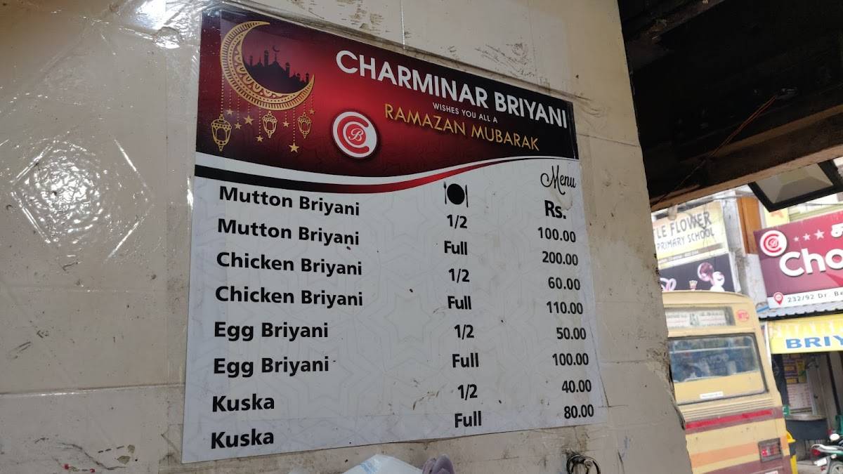 Menu at Charminar Biryani Centre, Chennai, Near
