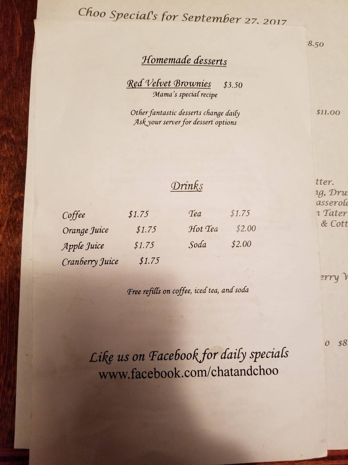 Menu at Chat & Choo LLC restaurant, Villa Rica