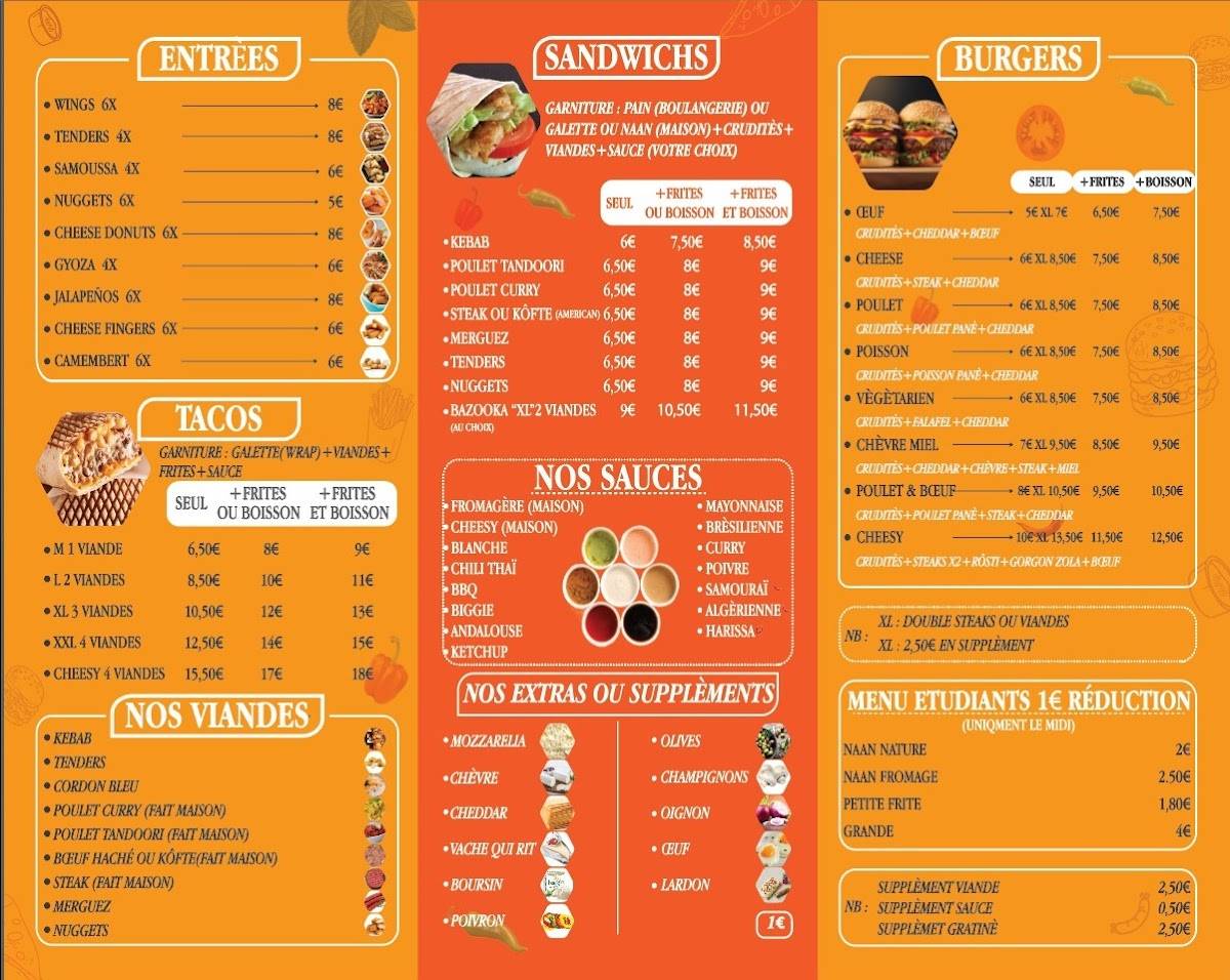 Menu at Cheesy Naan restaurant, Pau