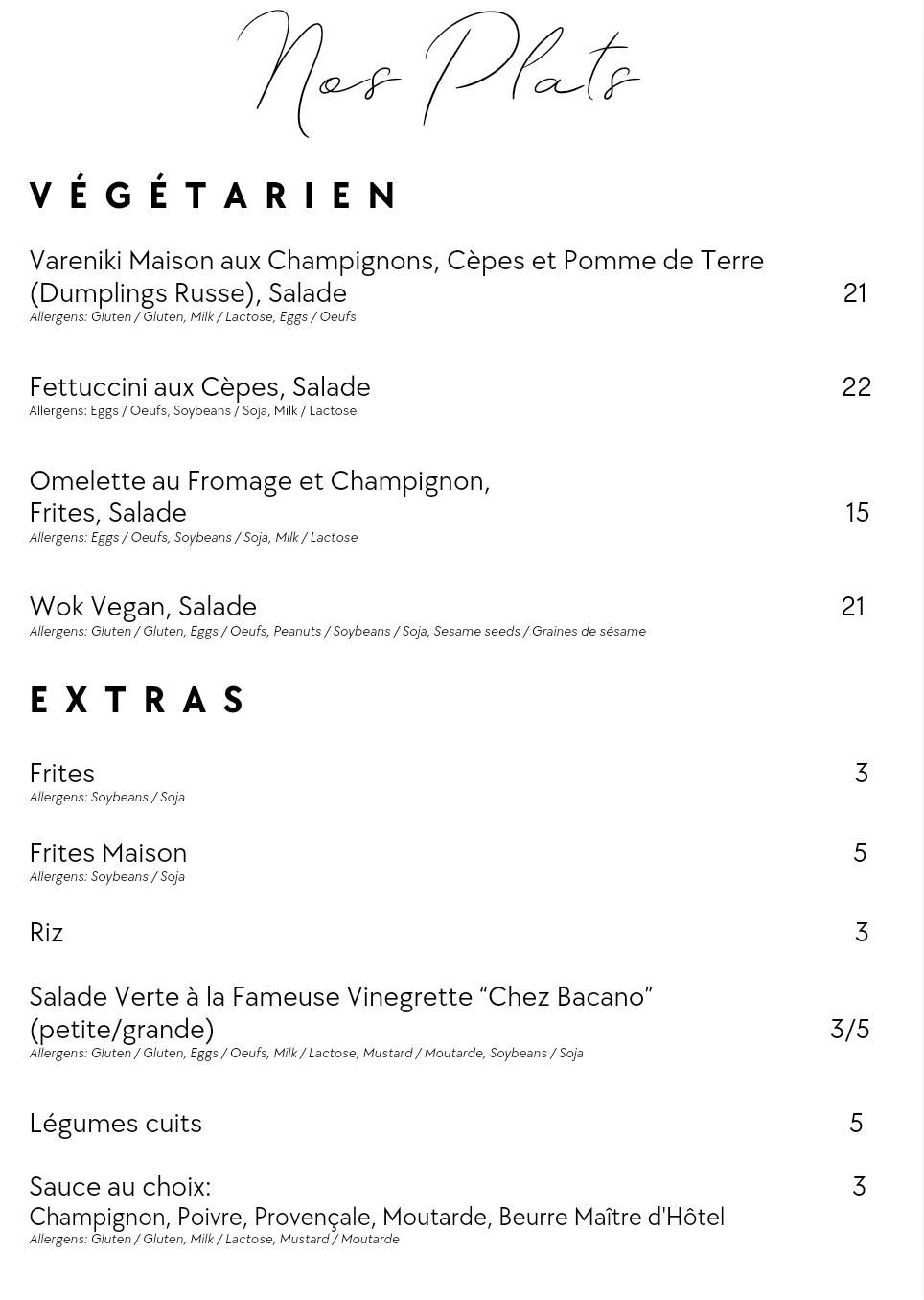 Speisekarte von Chez Bacano restaurant, Luxemburg