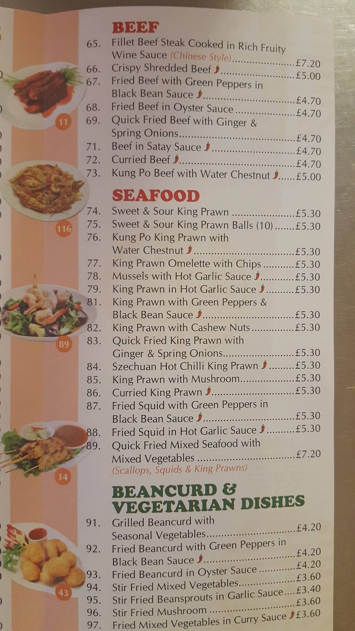 Menu at Chinese Town restaurant, Saint Leonards