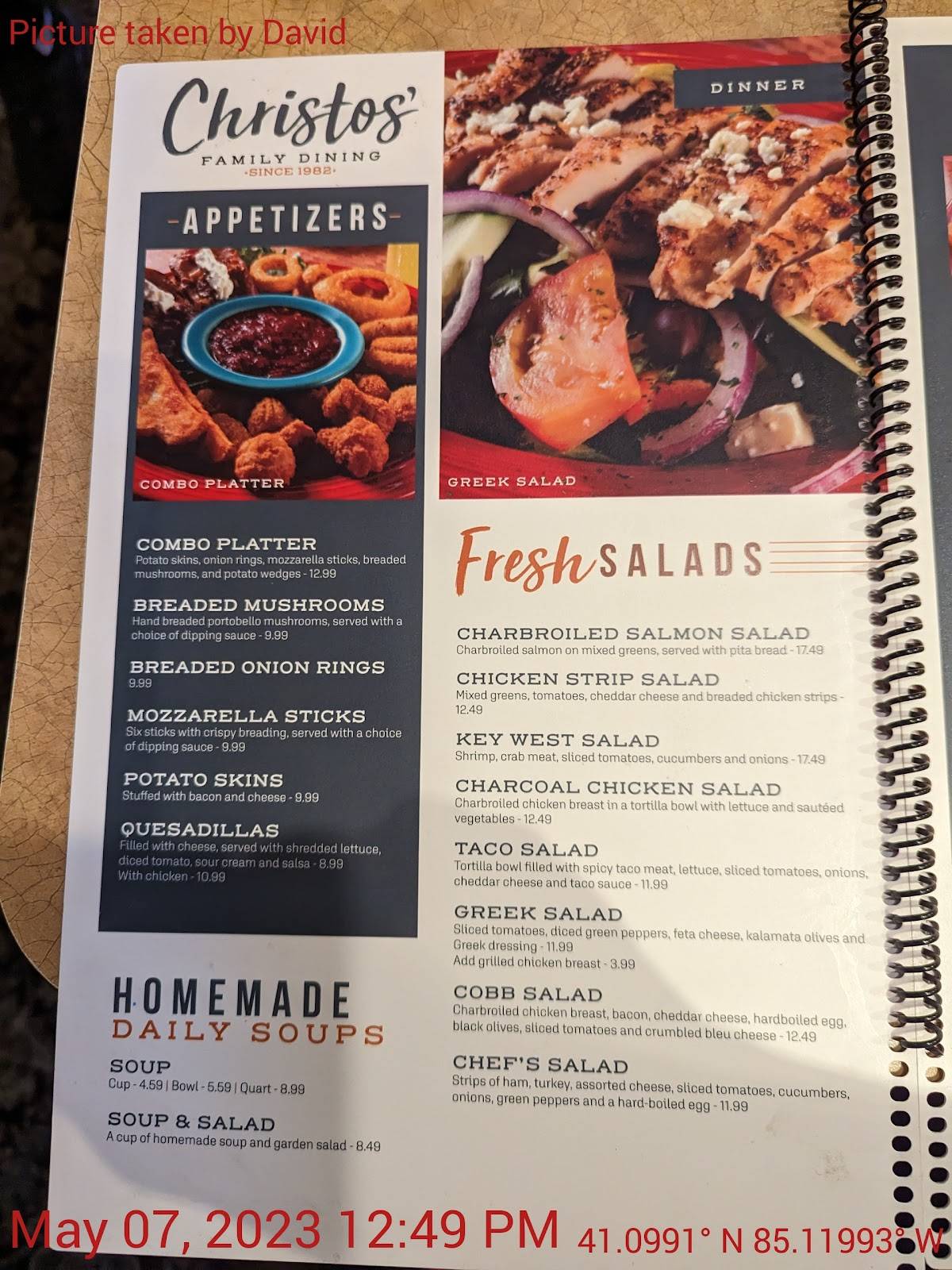 Menu at Christos Family Dining restaurant, Plymouth