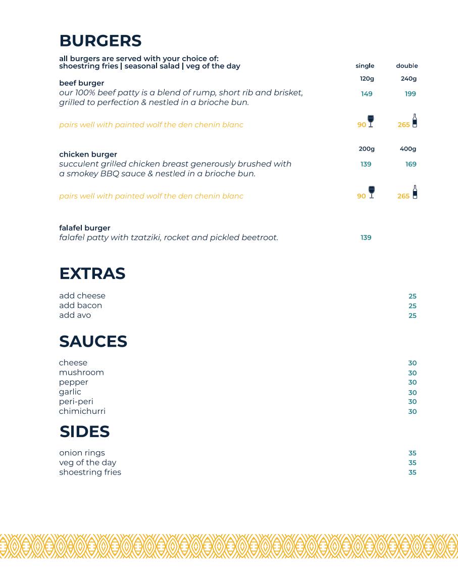 Menu at Cielo Restaurant, Benoni