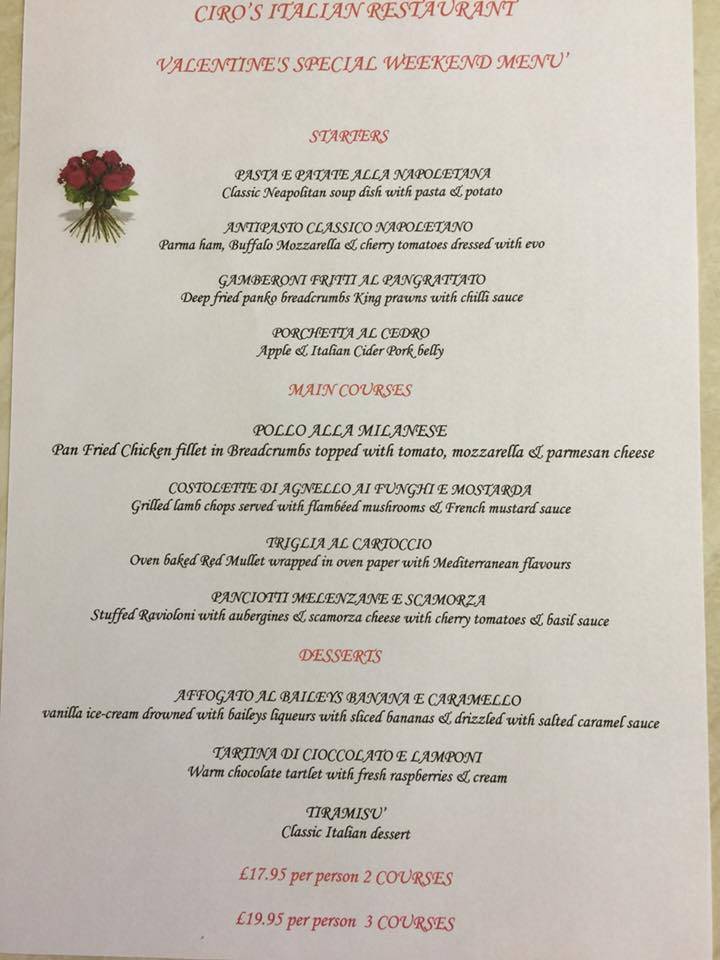 Menu at Ciro’s at Glenbervie restaurant, Larbert