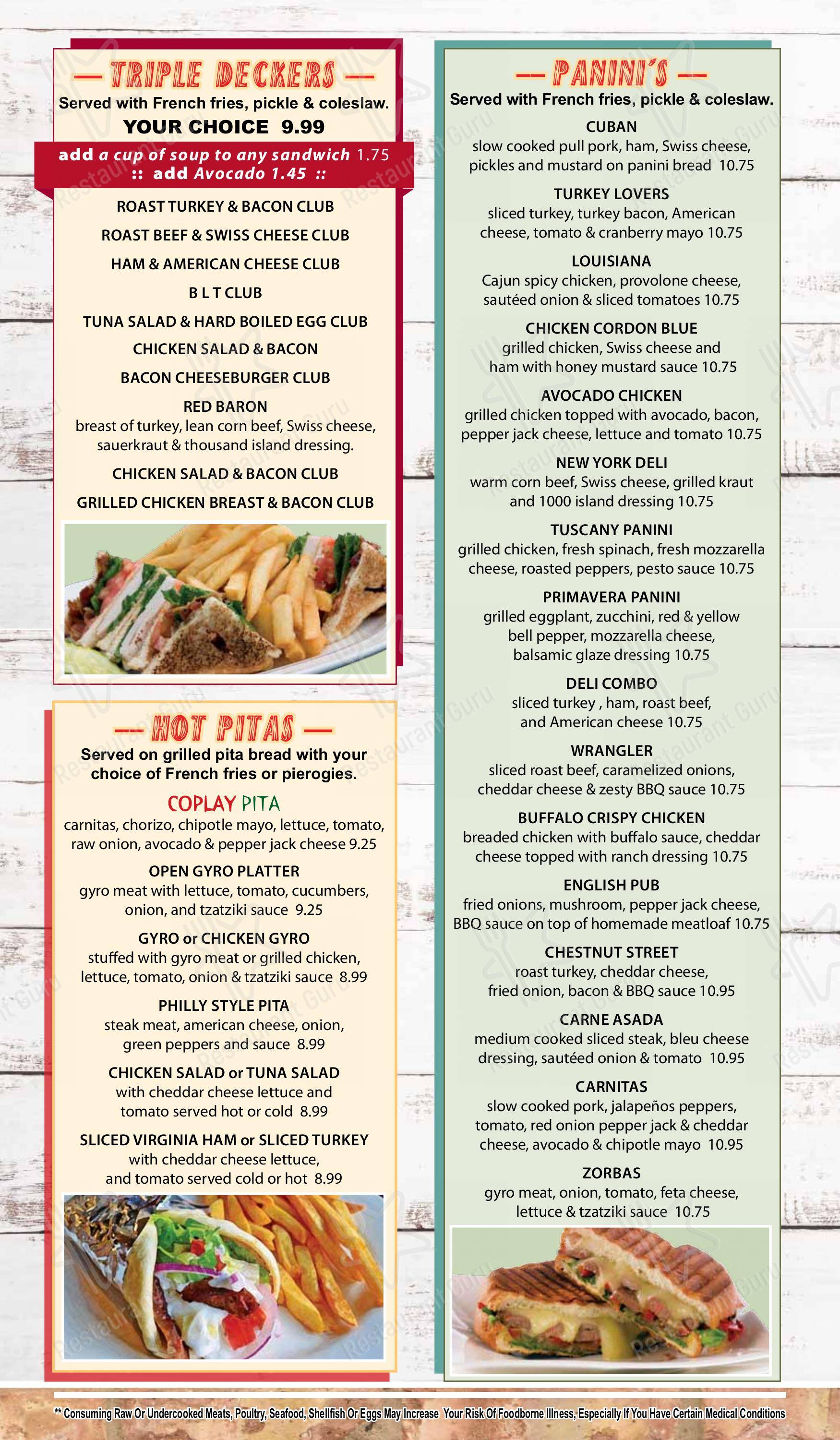 Menu at Coplay Eatery restaurant, Coplay