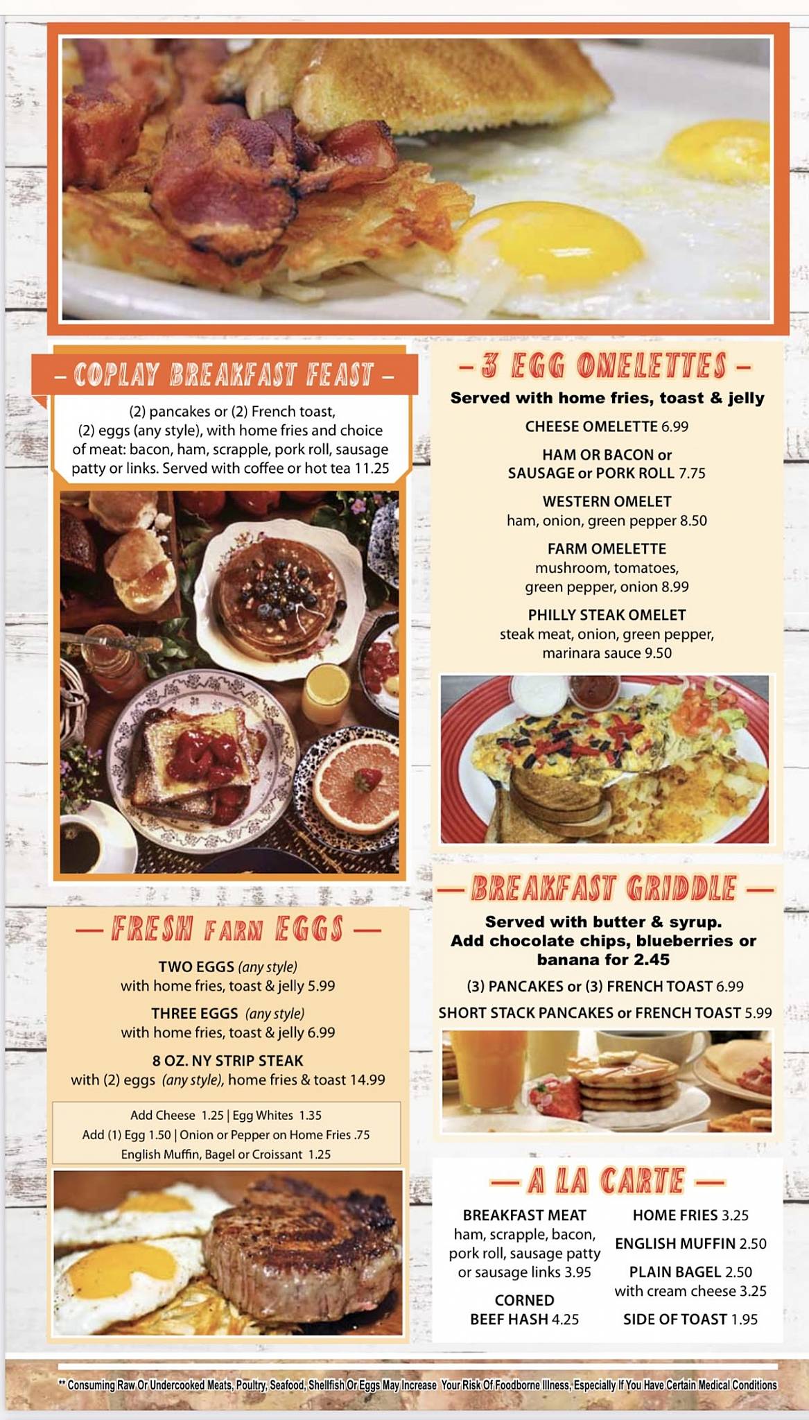 Menu at Coplay Eatery restaurant, Coplay